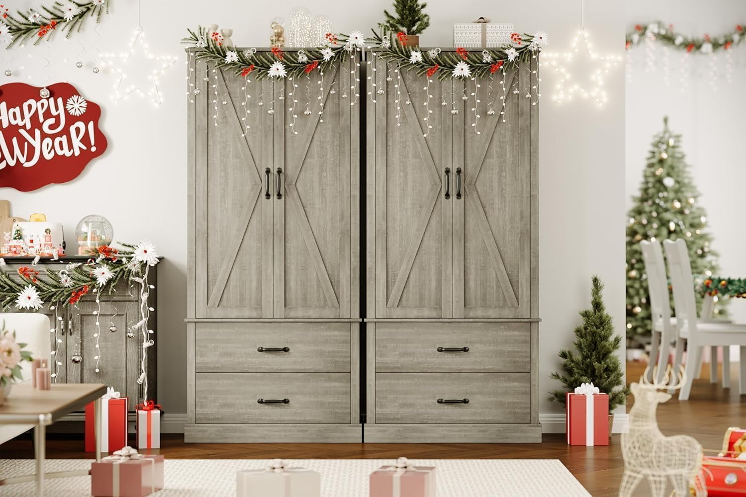 Garvee Farmhouse Kitchen Pantry Cabinet Wood Kitchen Cabinet with ...