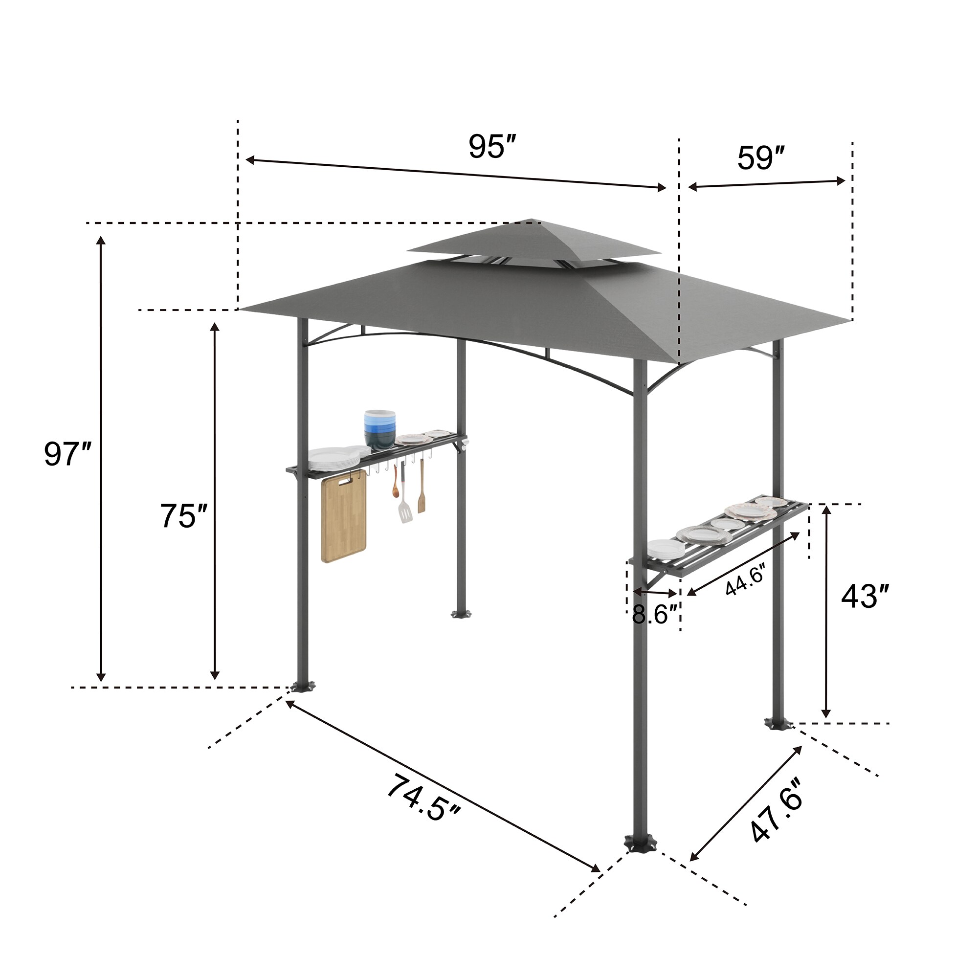 WELLFOR 8-ft x 5-ft Gazebo Gray Metal Rectangle Grill Gazebo in the ...