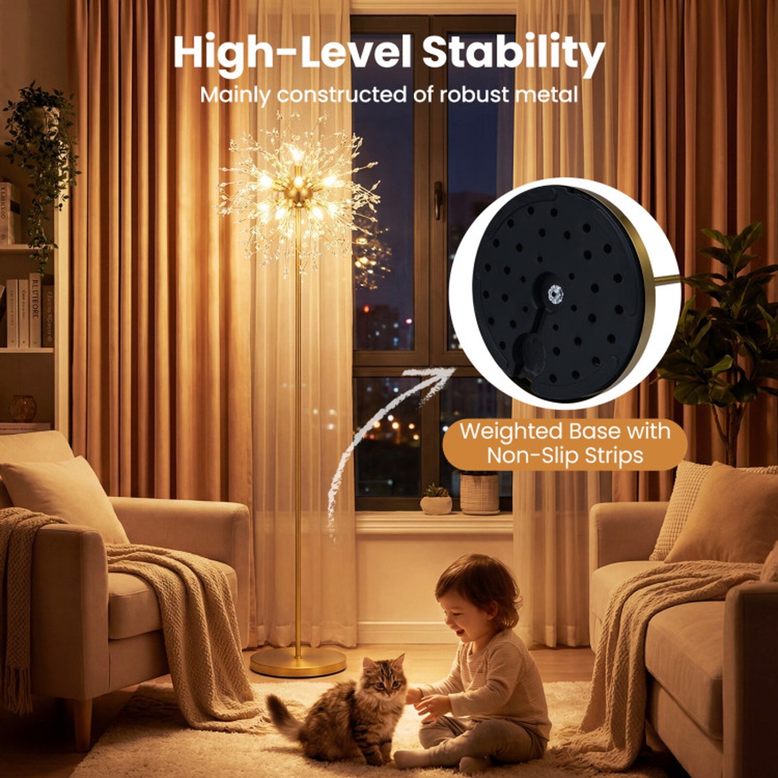SUGIFT 63-in H Crystal Floor Lamp with Acrylic Dandelion Crystals and ...
