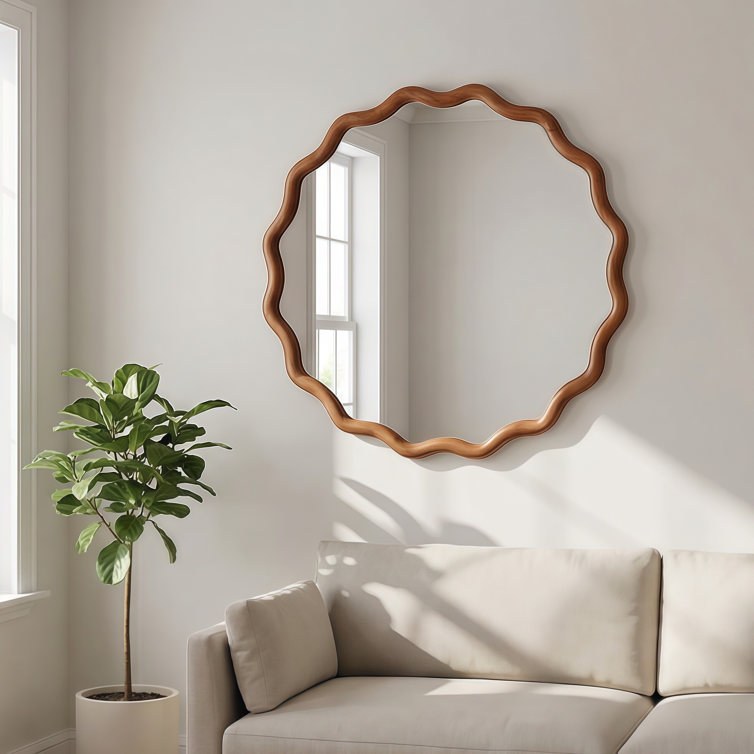 LIVACA 24 inch Yellowish Brown Solid Wood Wavy Round Decorative Mirror ...