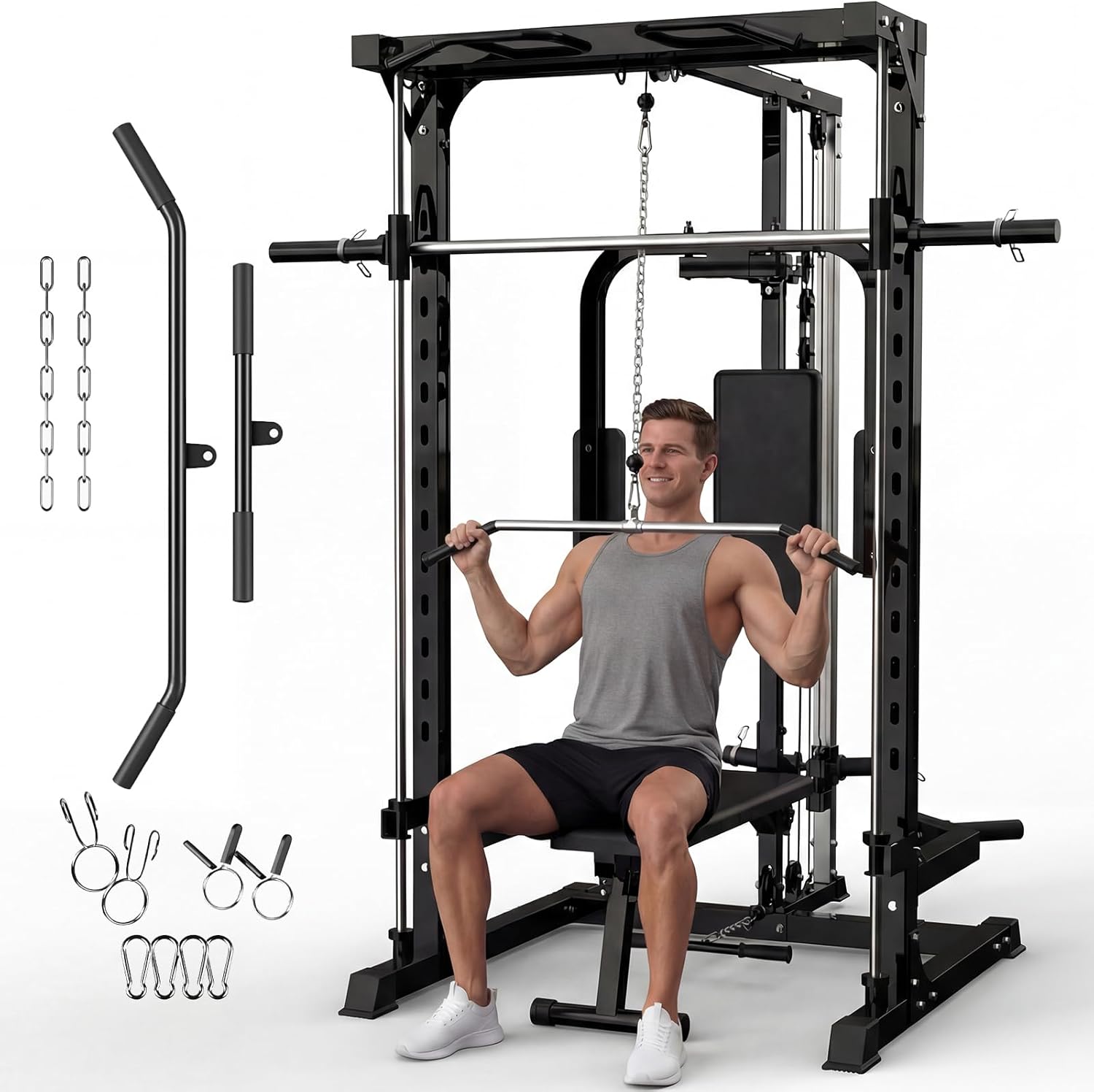 GAOMON Multi Function Smith Machine With Flat Bench Heavy Steel Frame ...