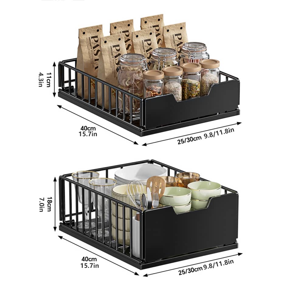 Qeetex Pull Out Cabinet Organizer Metal Slide Out Drawers for Kitchen ...