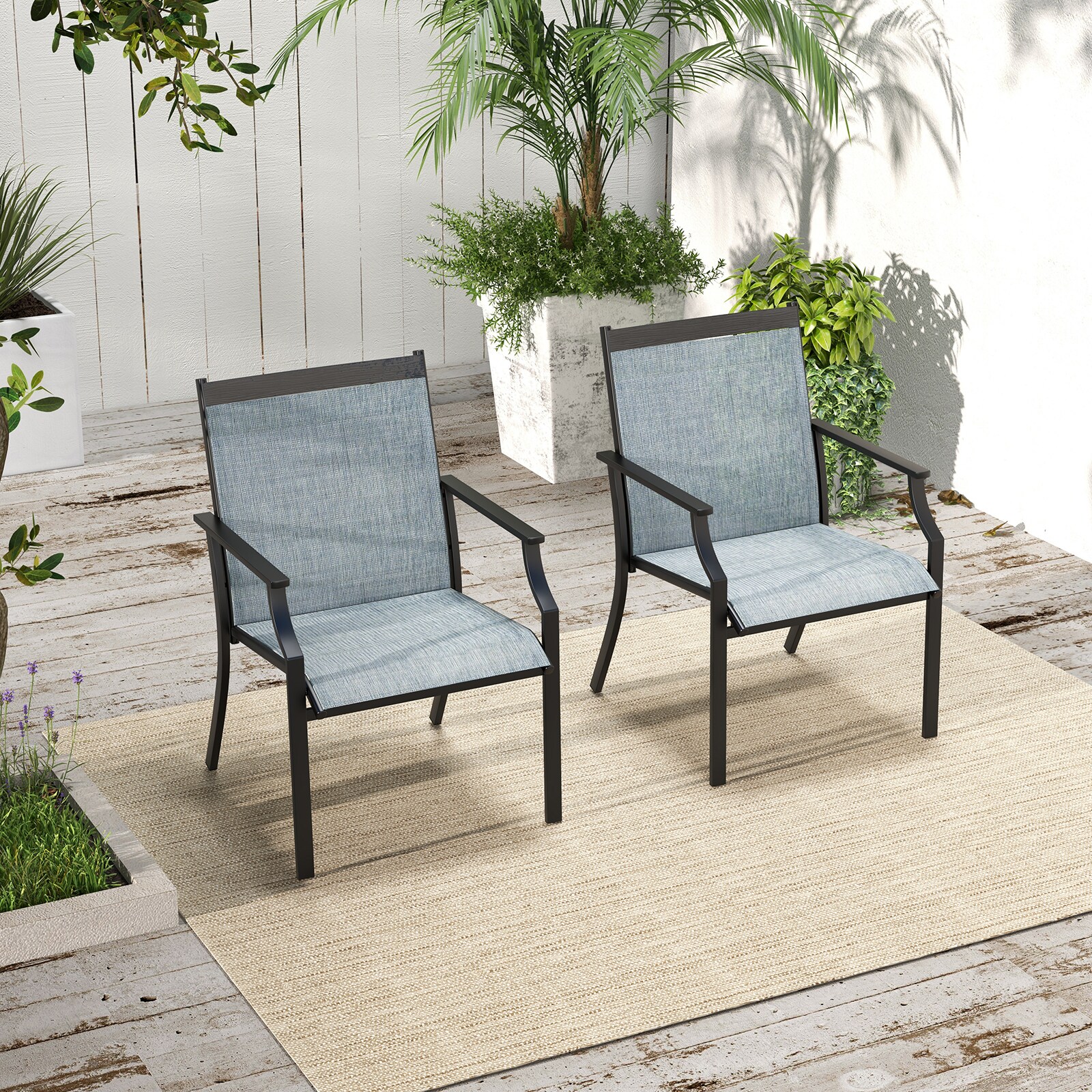 Ayelon Set of 2 Black Metal Frame Stationary Dining Chair with Blue ...