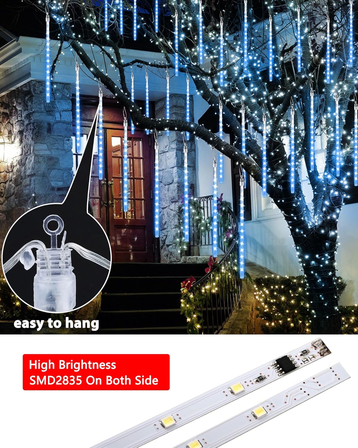 Etokfoks 20 Tubes 480 LED Meteor Shower Rain Lights 11.8 Inch Cascading ...