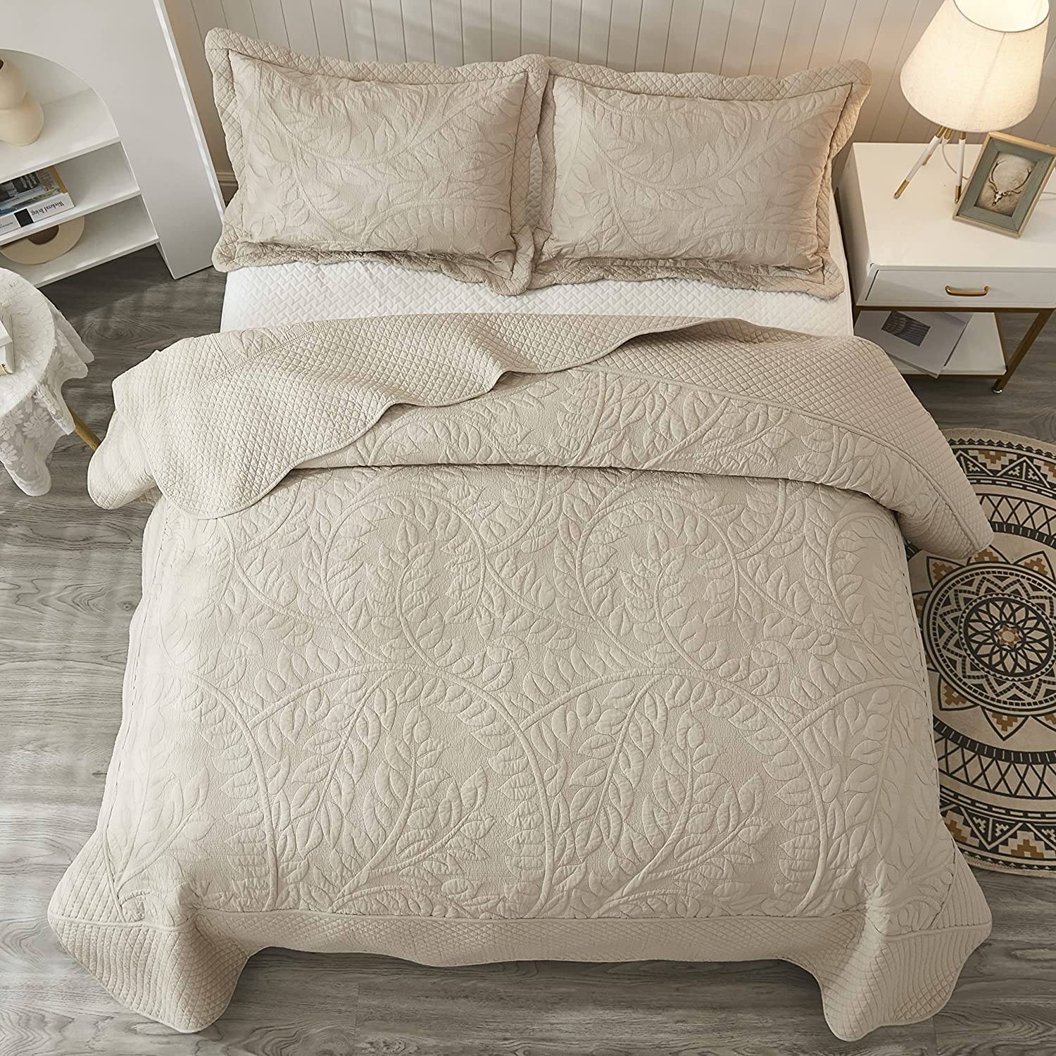 MarCielo T0 3-Pieces Cotton Embroidery Oversized Bedspread Quilts Set ...