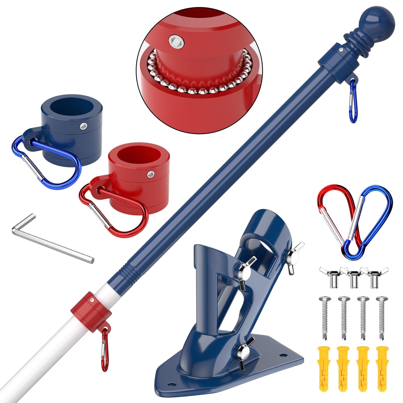 Adrinfly 6 FT Stainless Steel Flag Pole Kit Adjustable Outdoor ...