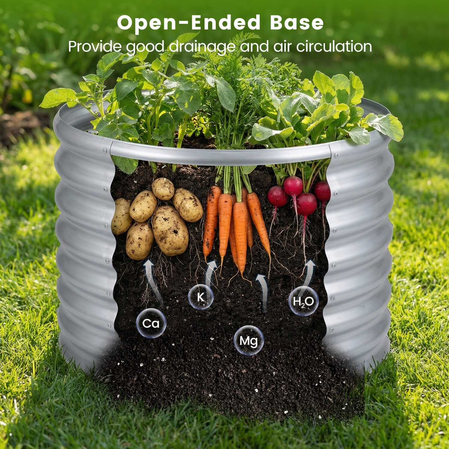 Volenca 24-in W x 17-in H Round Galvanized Steel Raised Garden Bed Open ...