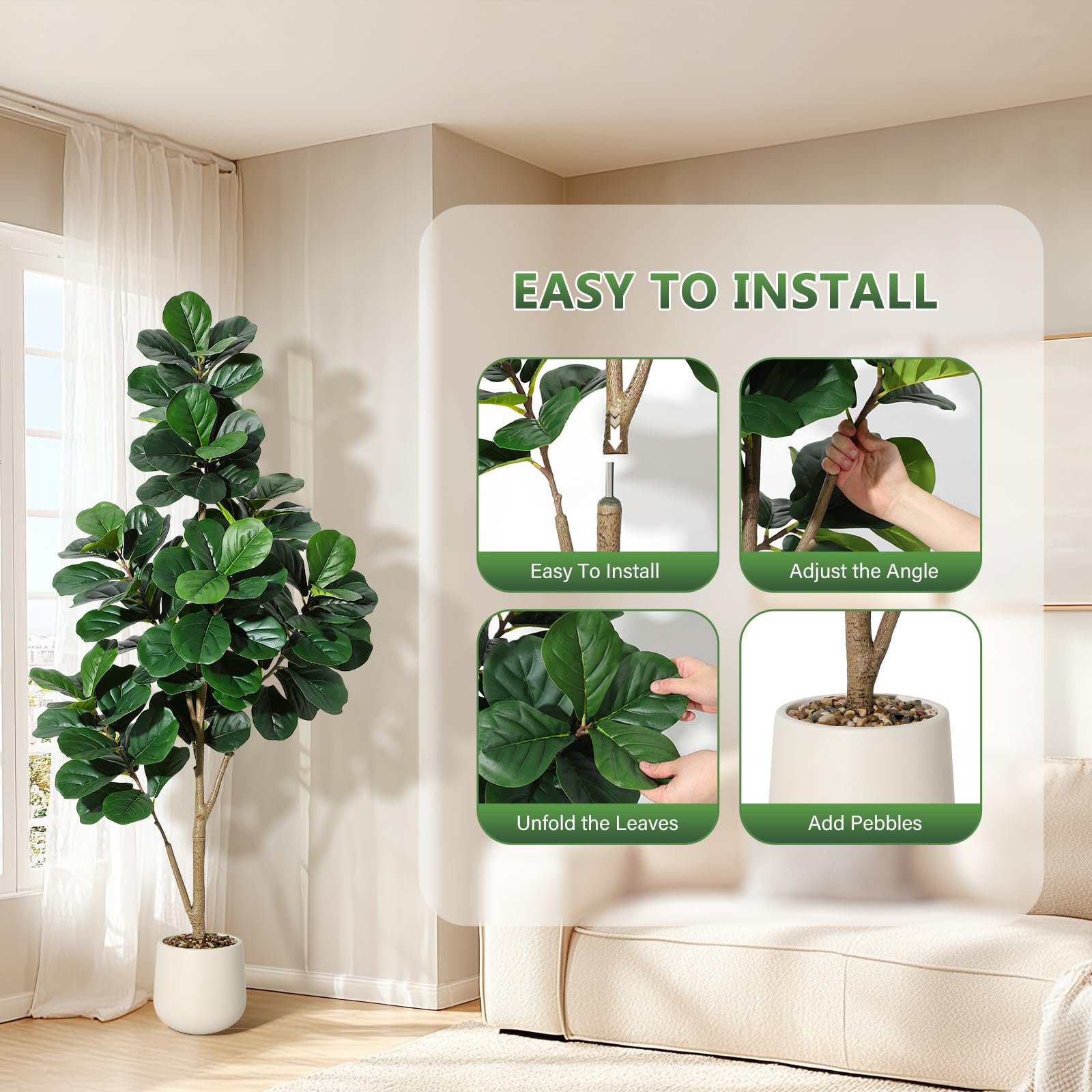 Garvee Realistic Fiddle Leaf Fig Tree 6FT Faux Ficus Lyrata with Leaves ...