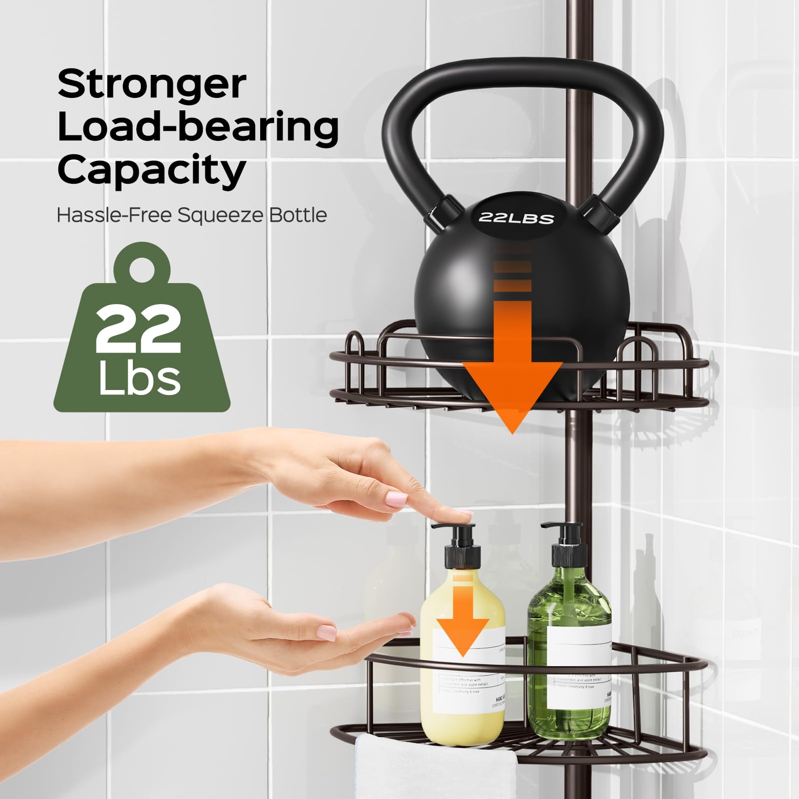 Lovav Bronze Shower Tension Pole 4 Tier Rustproof Corner Organizer No ...