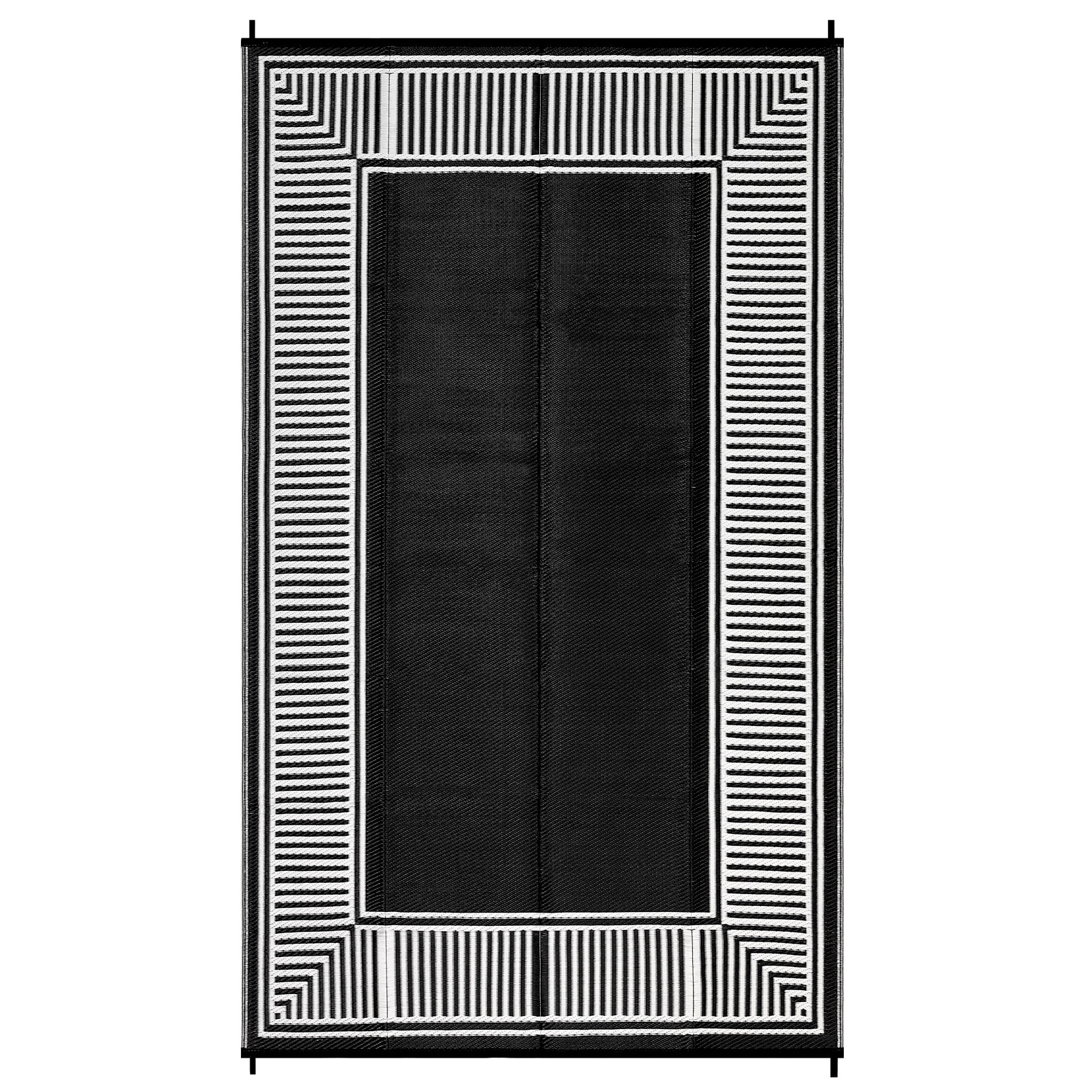 Garvee 9 x 18 ft Black White Polyester Rectangular Outdoor Geometric ...