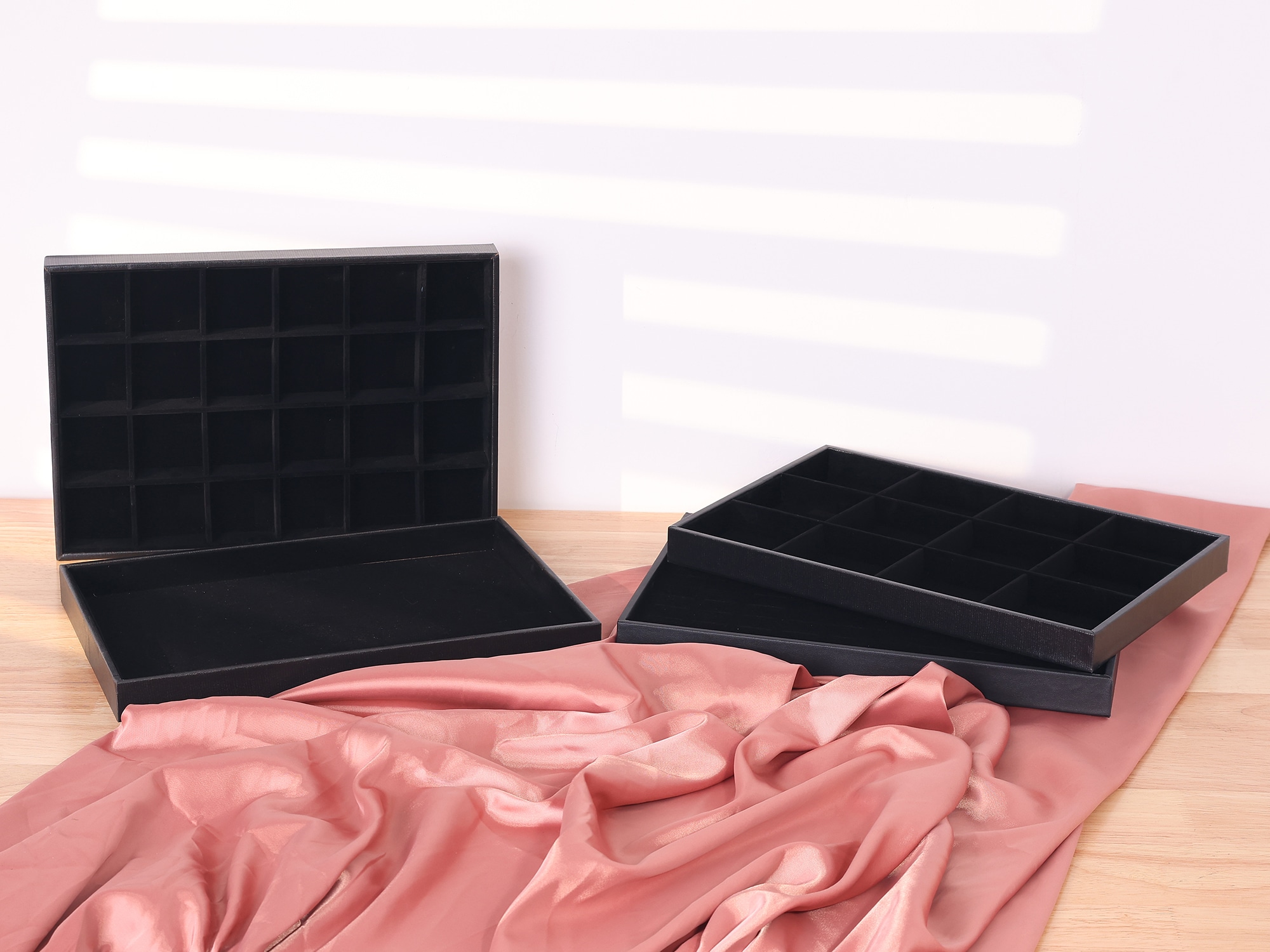 Unique Bargains Set of 2 Stackable Velvet Jewelry Organizer Trays with ...