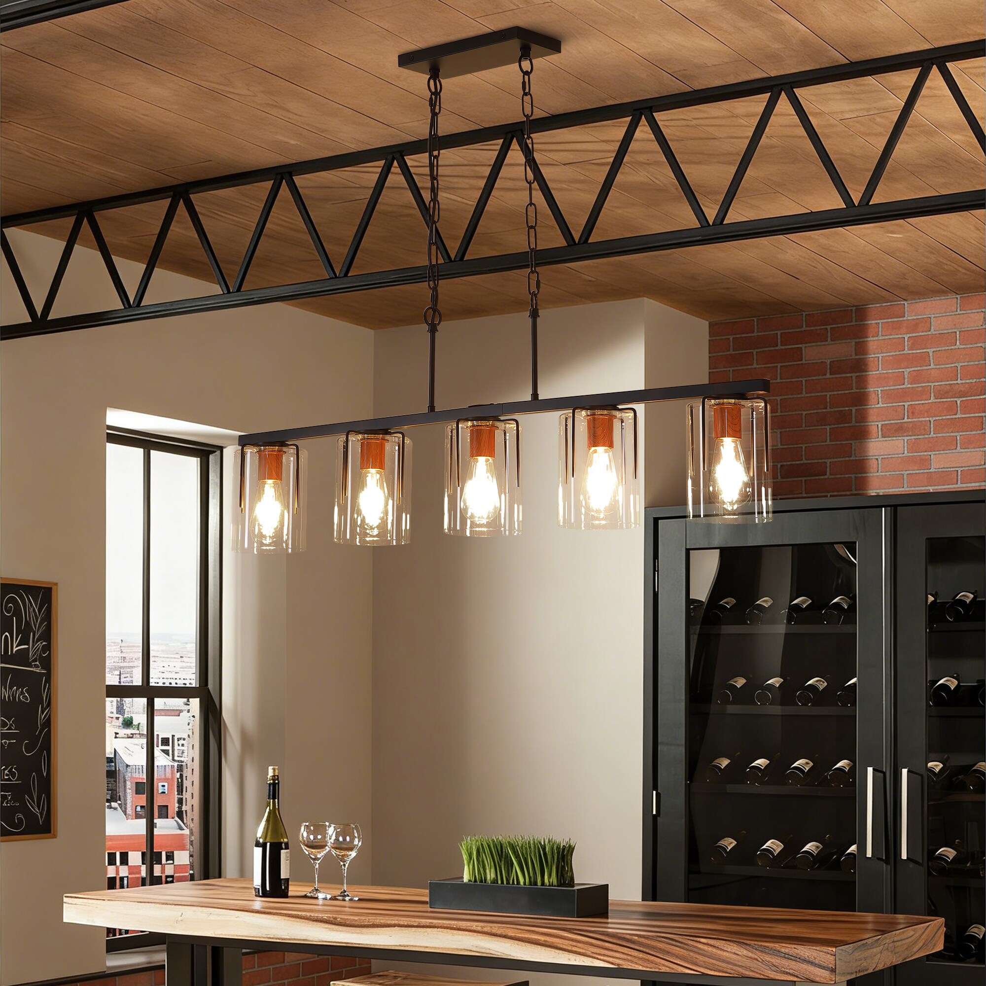 DIKAIDA Modern Black 5-Light Linear Chandelier Island Kitchen Pendant ...