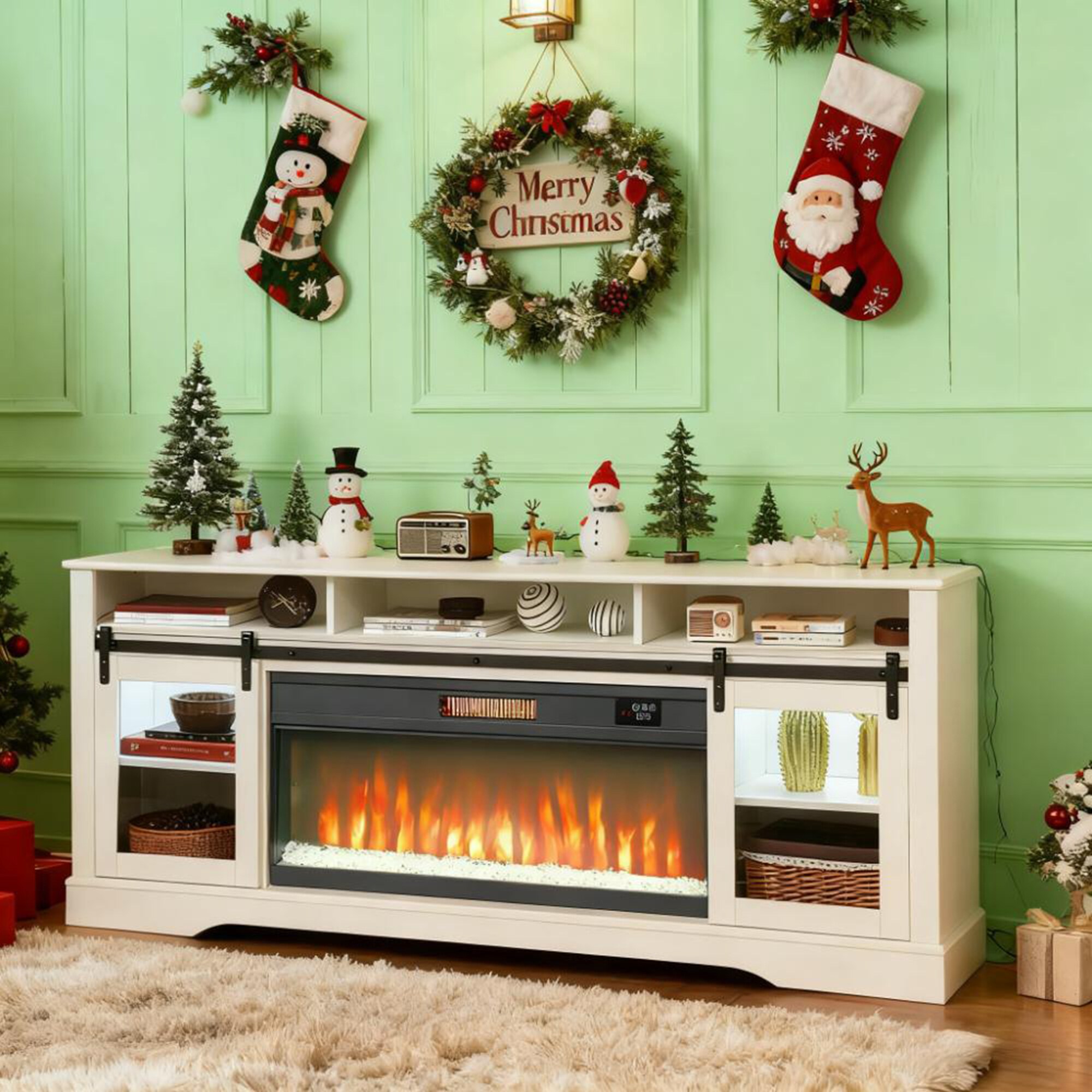 SINOFURN 70.9-in W White Assembly Required TV Stand with Fan-forced ...
