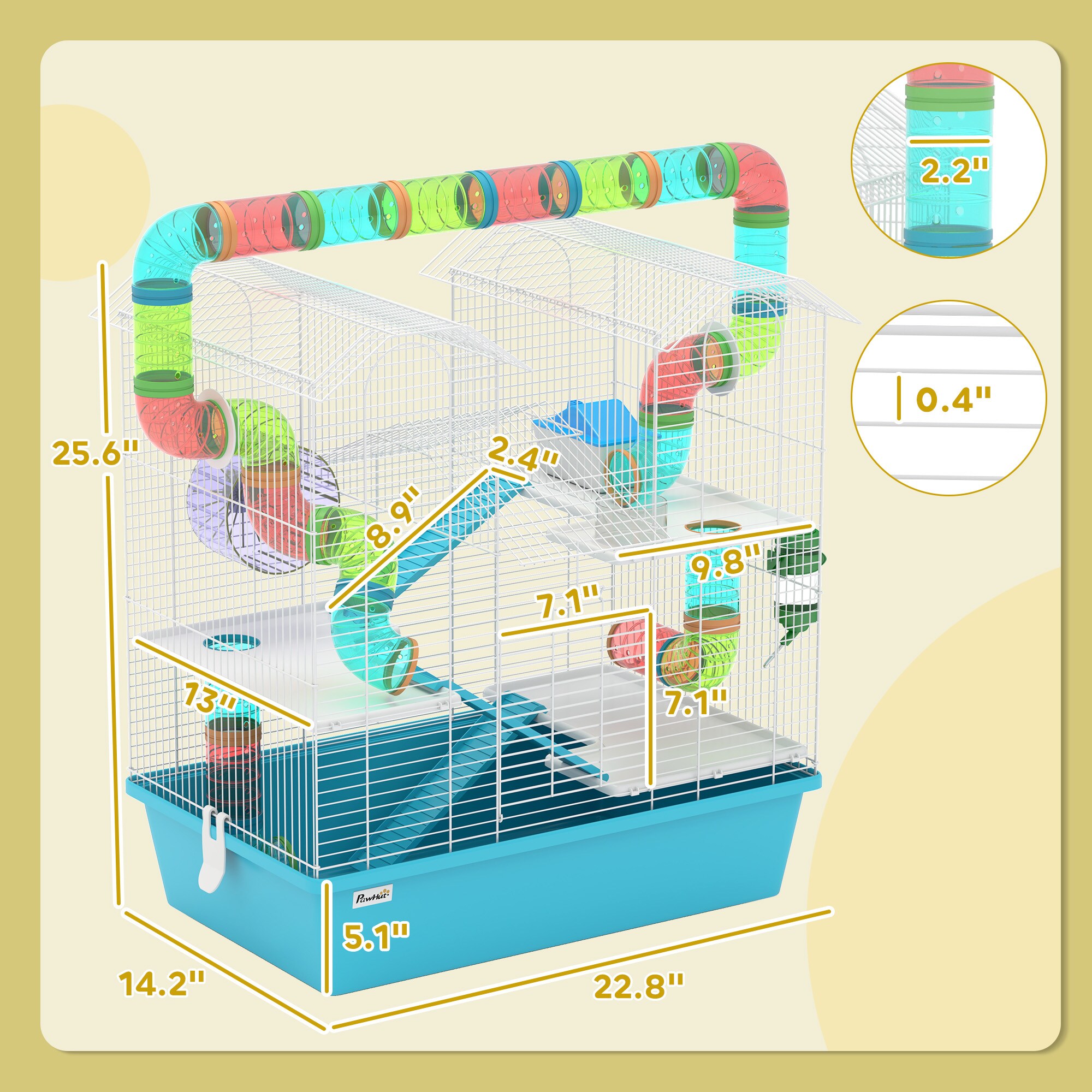 PawHut 4 Tier Hamster Cage Large Twin Tower Design Gebril Cage with ...