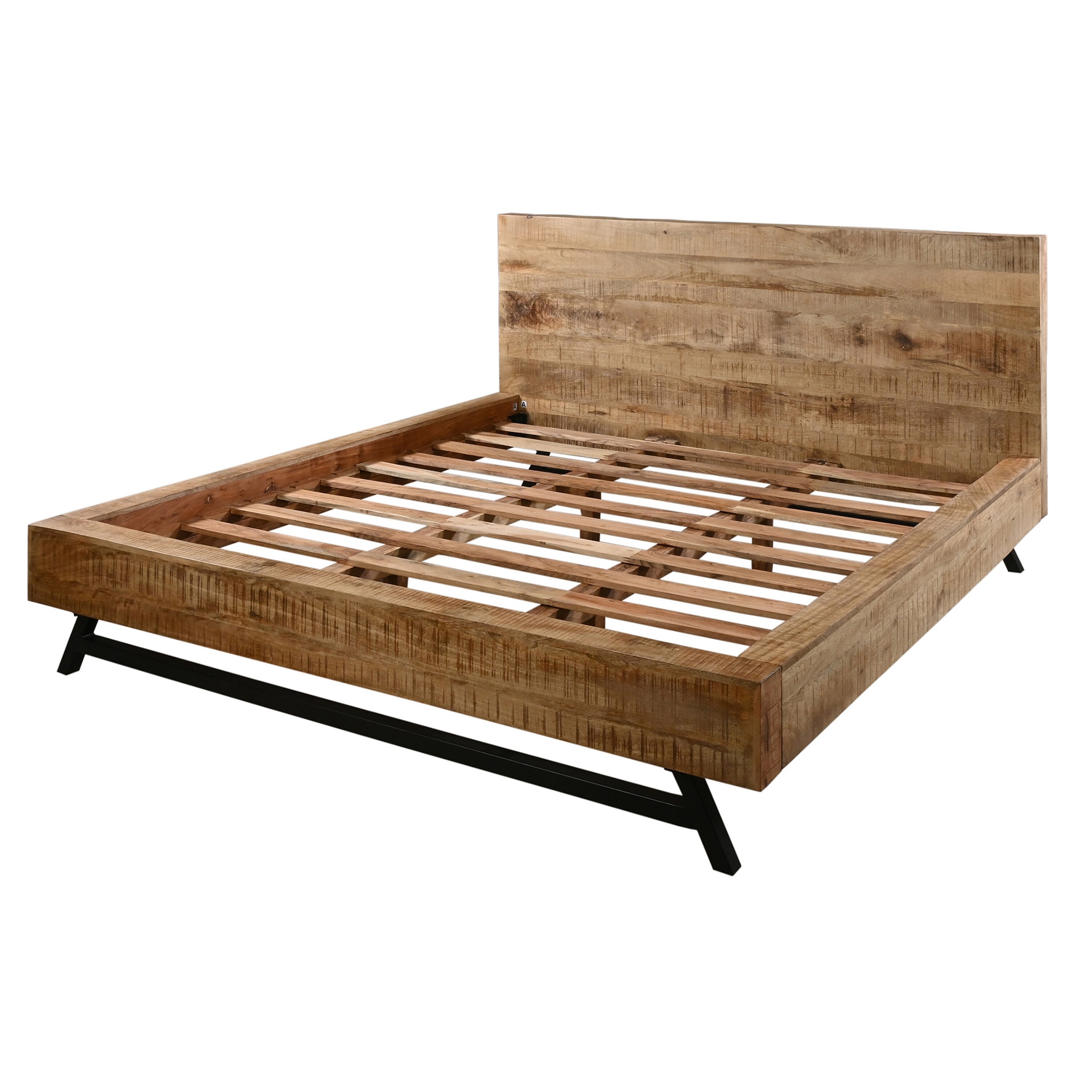 Benzara Queen Brown Wood Platform Bed with Headboard in the Beds ...