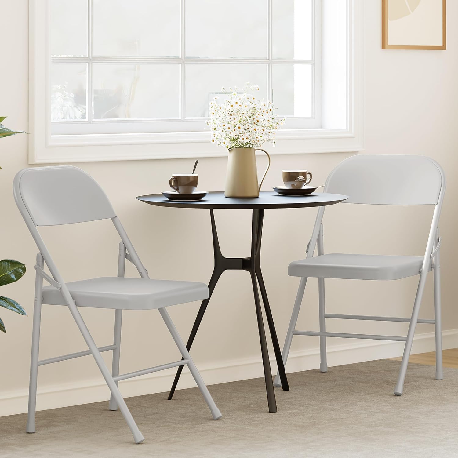 Qeetex 2 Pack All-Steel Folding Chairs with Backrest Heavy Duty Metal ...