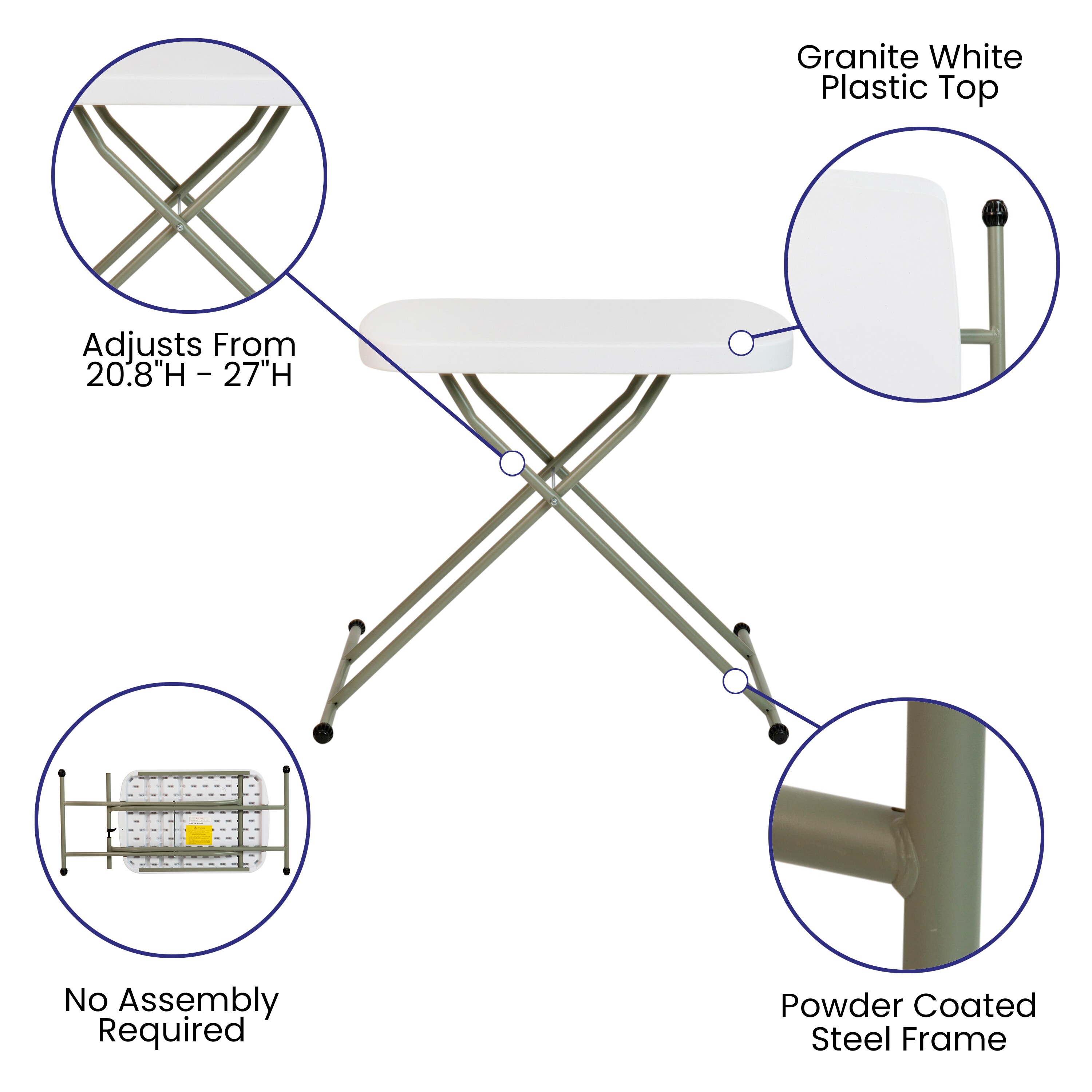 Flash Furniture Elon 26 Inch Granite White Indoor/Outdoor Plastic ...