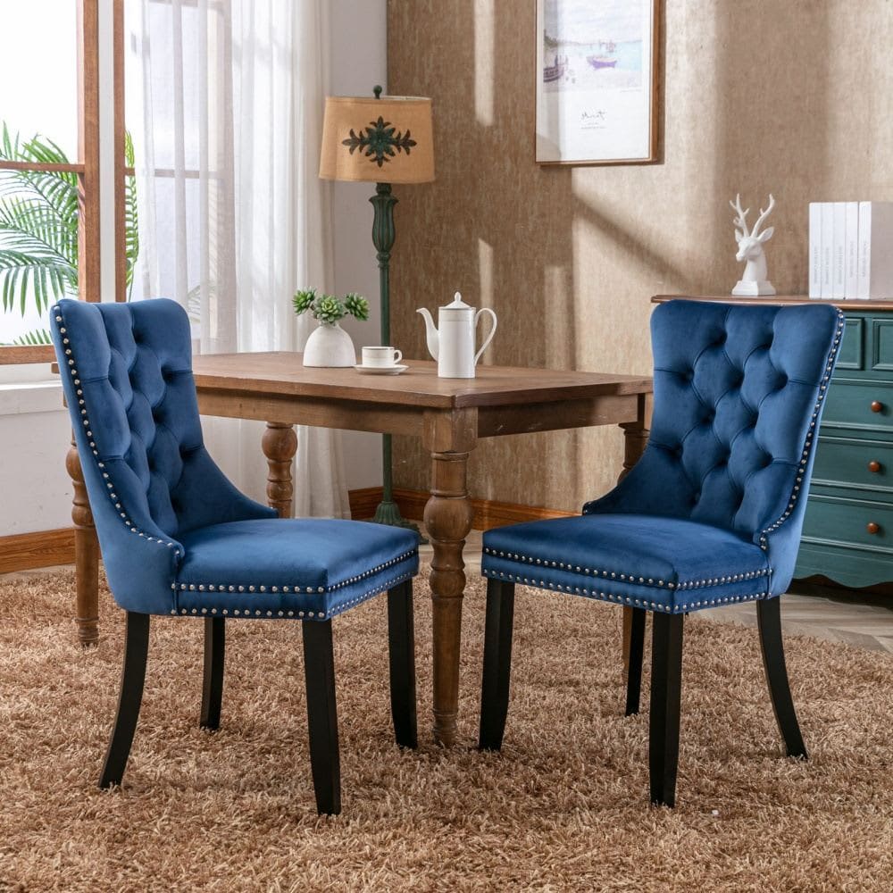Coolbibila Blue Velvet Dining Chair Set of 2 Upholstered Dining Chairs ...