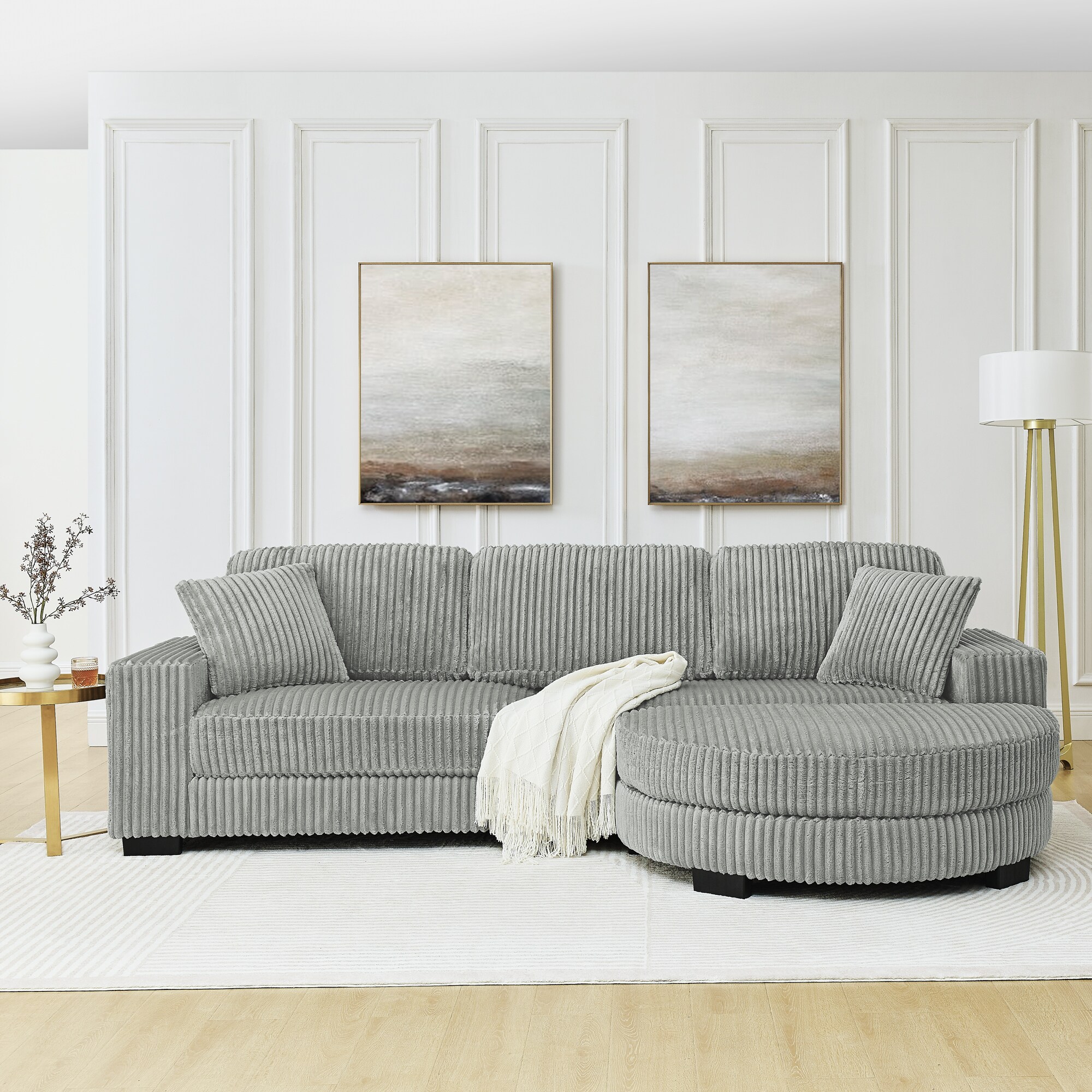 Tatayosi Corduroy Tufted Upholstered Sleeper Sectional Sofa L-Shaped ...