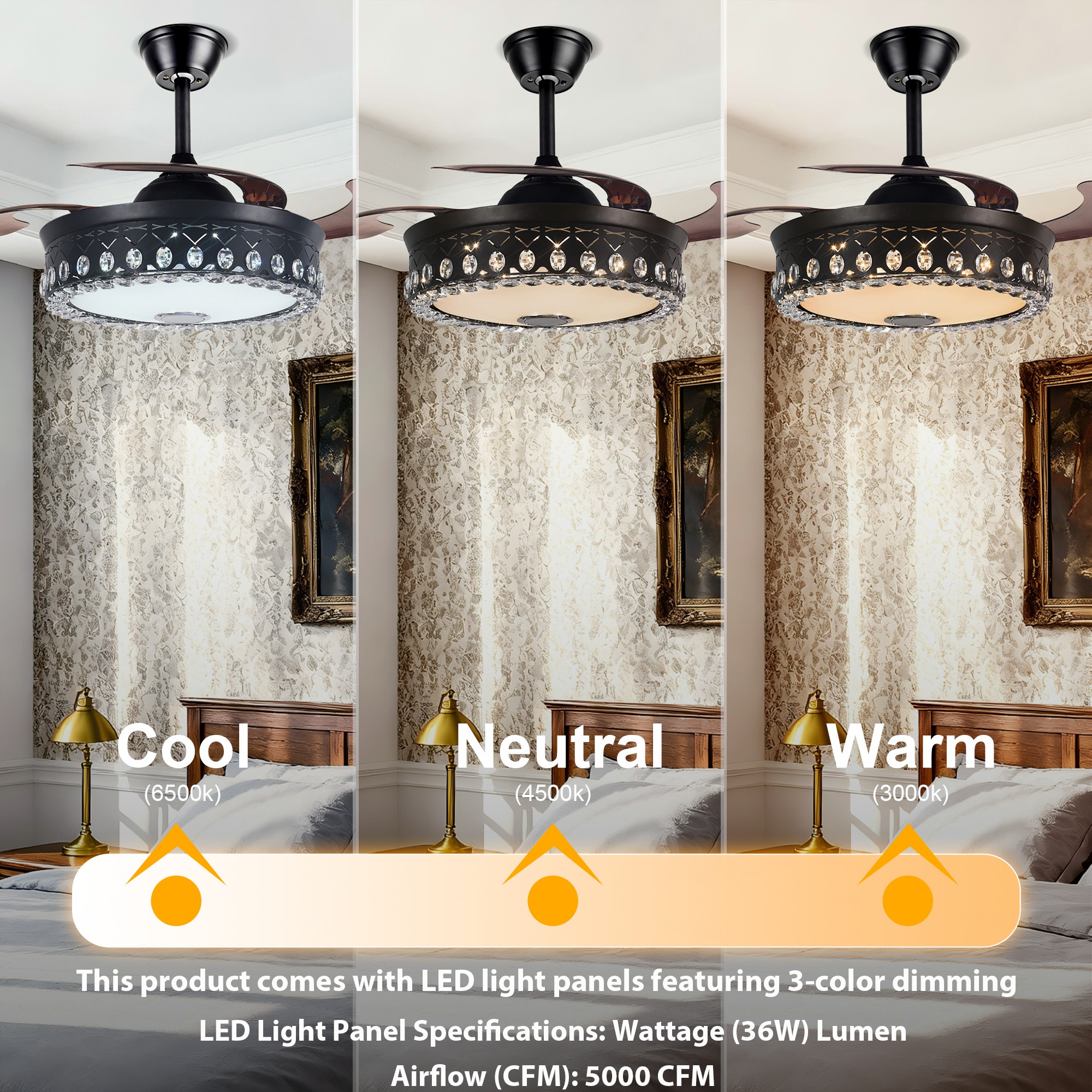 EFPERFECT 42 Inch Smart Brown Crystal Ceiling Fan with Bluetooth ...
