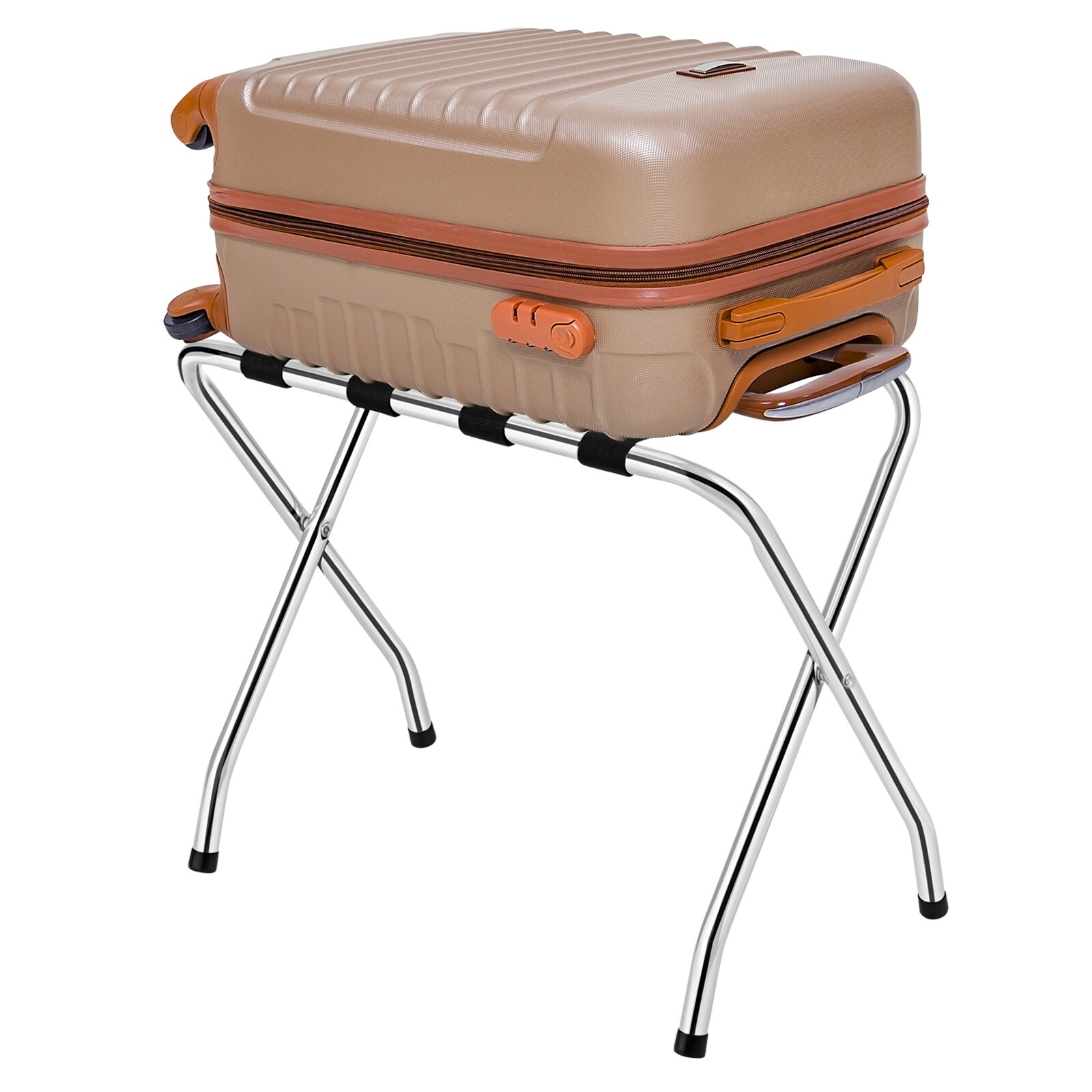 Slickblue Silver Folding Steel Luggage Rack with Heavy-Duty Straps in ...