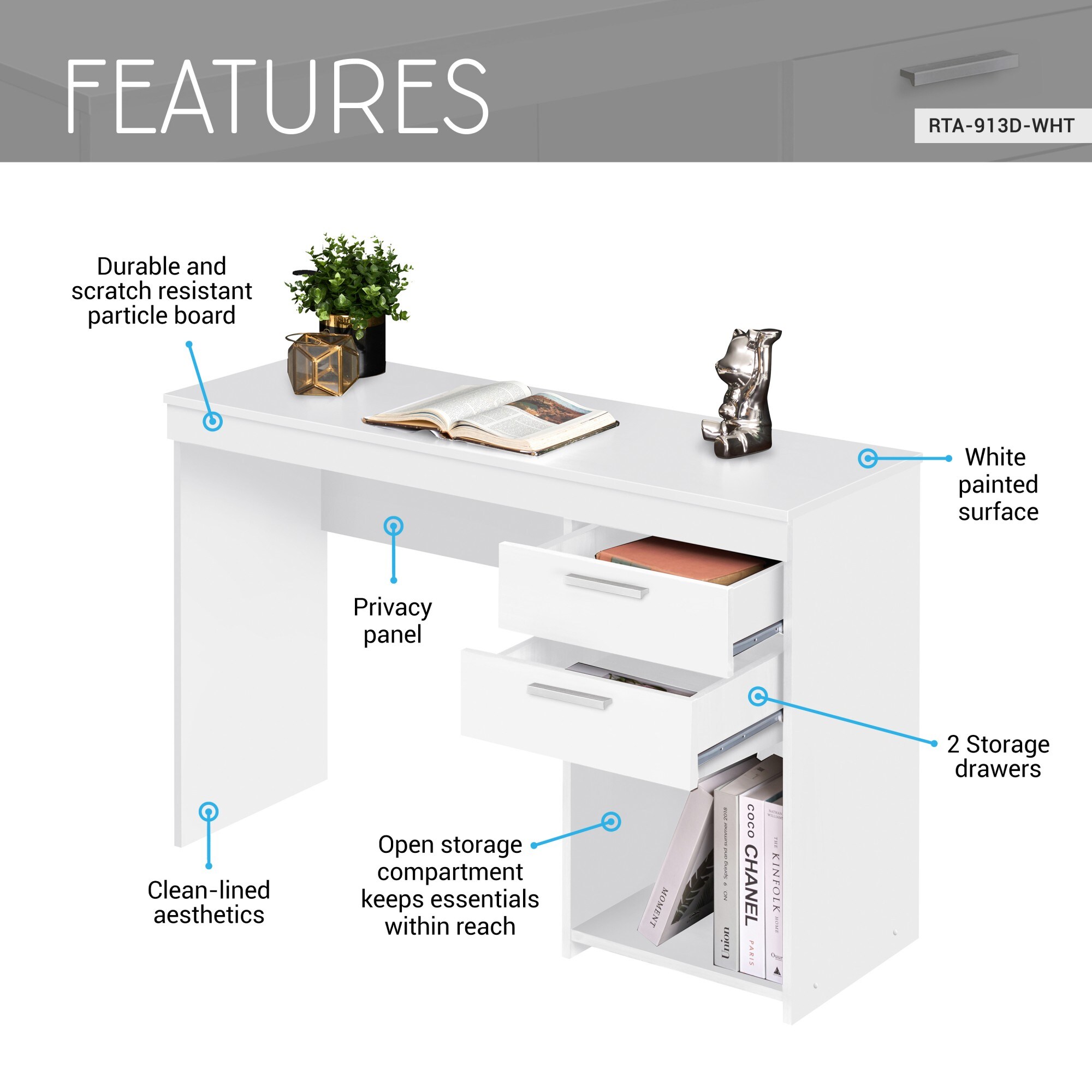 GlasFlength Home Office Workstation Computer Desk Writting Table with ...