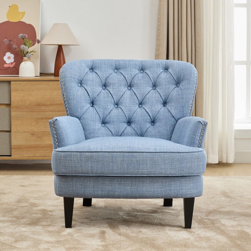 Coolbibila Vintage Light Blue Fabric Upholstered Accent Lounge Chair ...