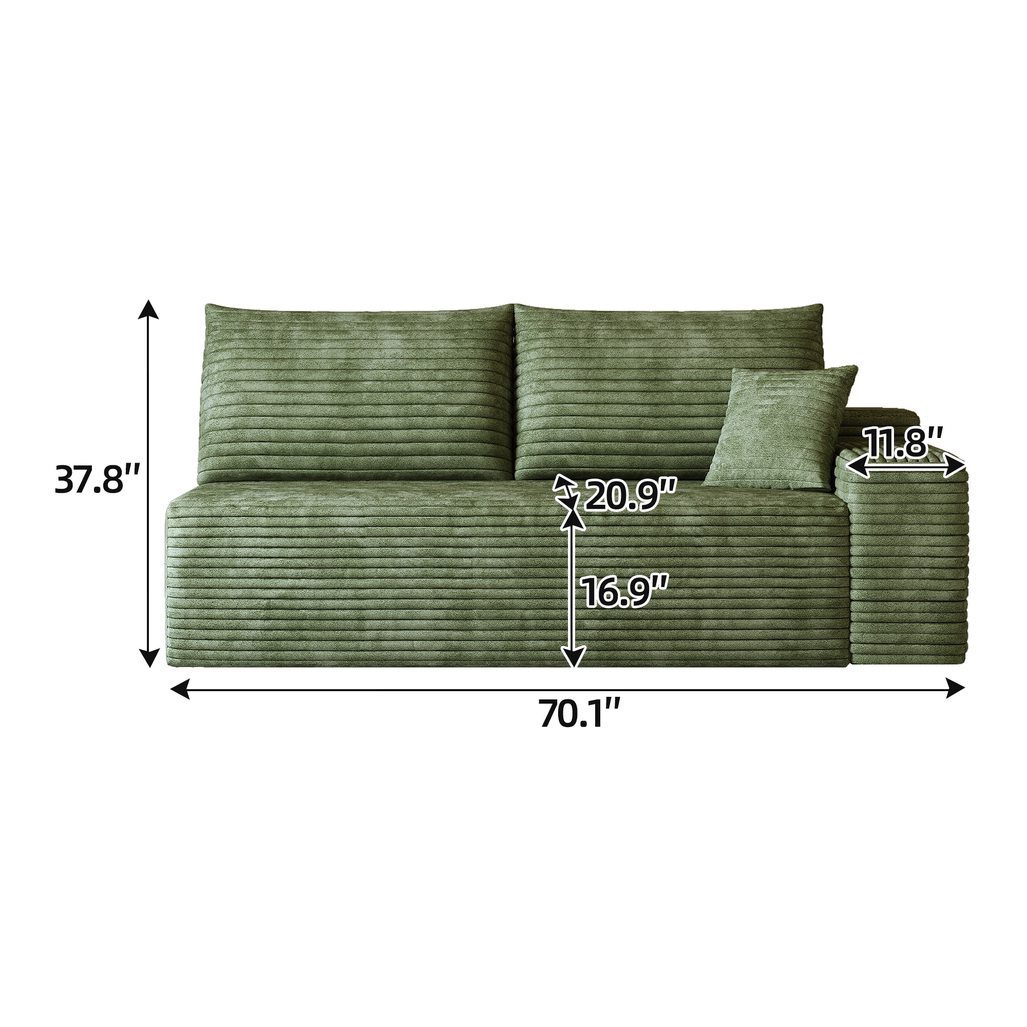 LOVMOR 3 Seat 3inch Modular Sectional Sofa Corduroy Green Couch with ...