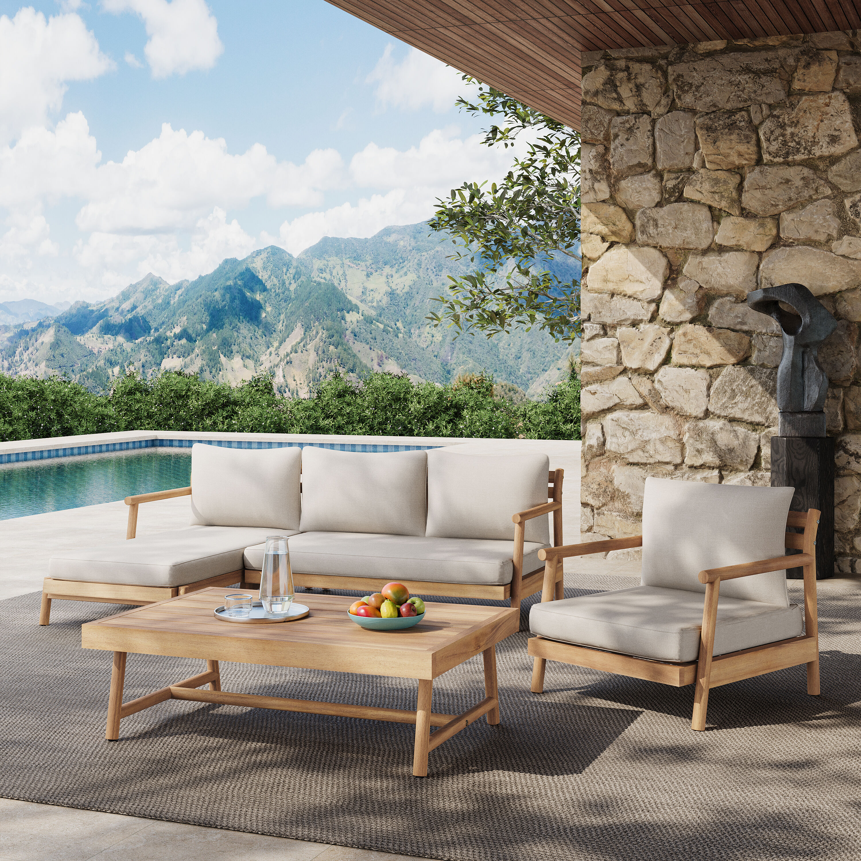Christopher Knight Home Delano Outdoor Acacia Wood L-shaped Sectional ...