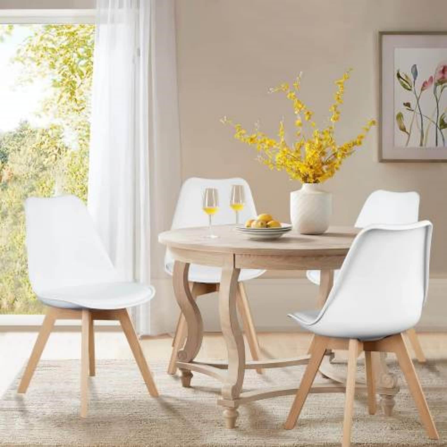 LUCKY ONE Set of 4 PU Leather Dining Chairs with Wood Legs - White in ...