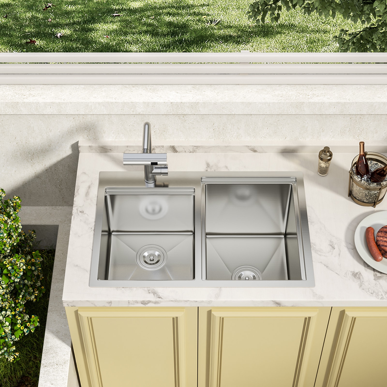 Lordear Tiered/Step-down Drop-in 30-in x 20-in Stainless steel Double ...