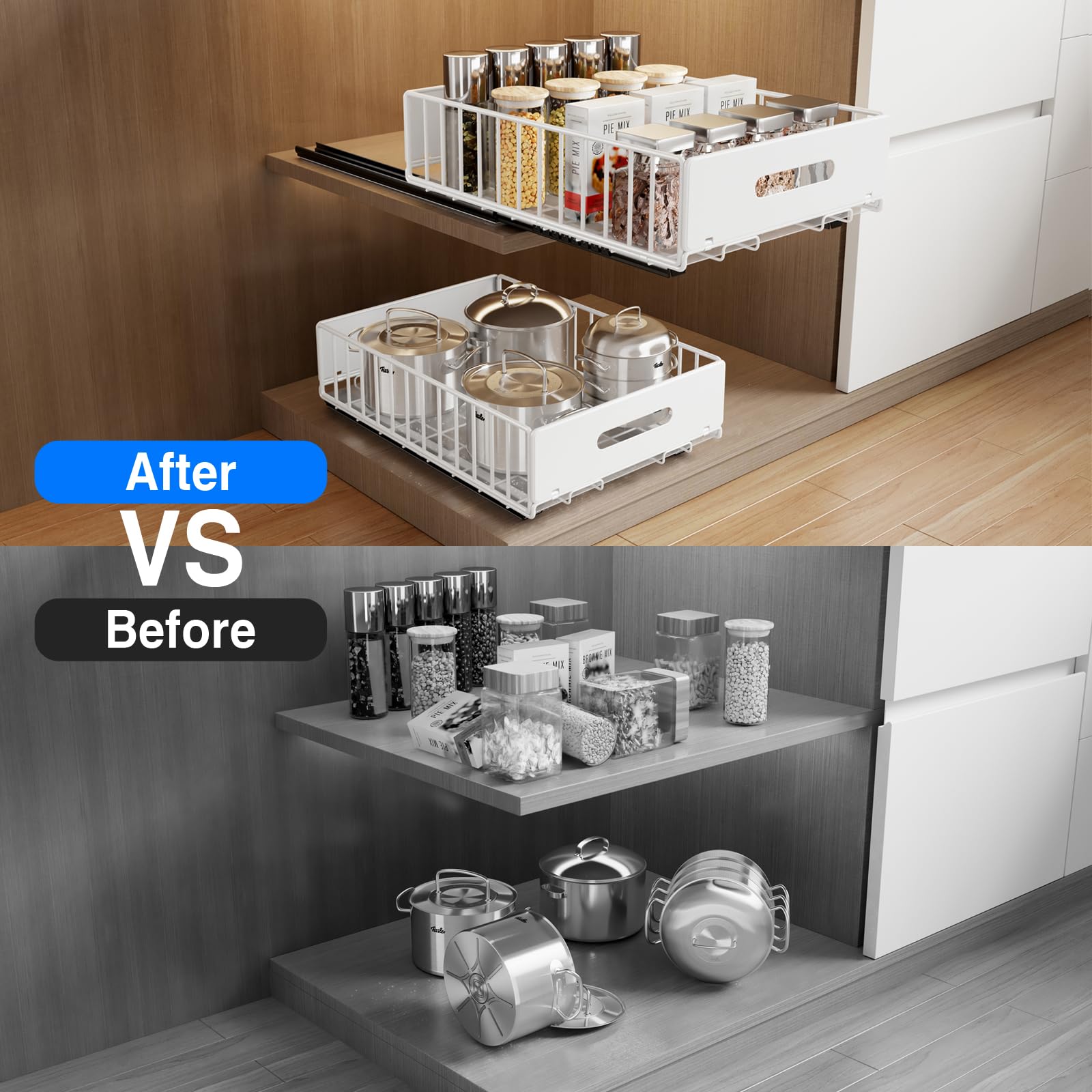 Afoxsos 2 Pack Pull Out Cabinet Organizer Heavy Duty Carbon Steel Slide ...