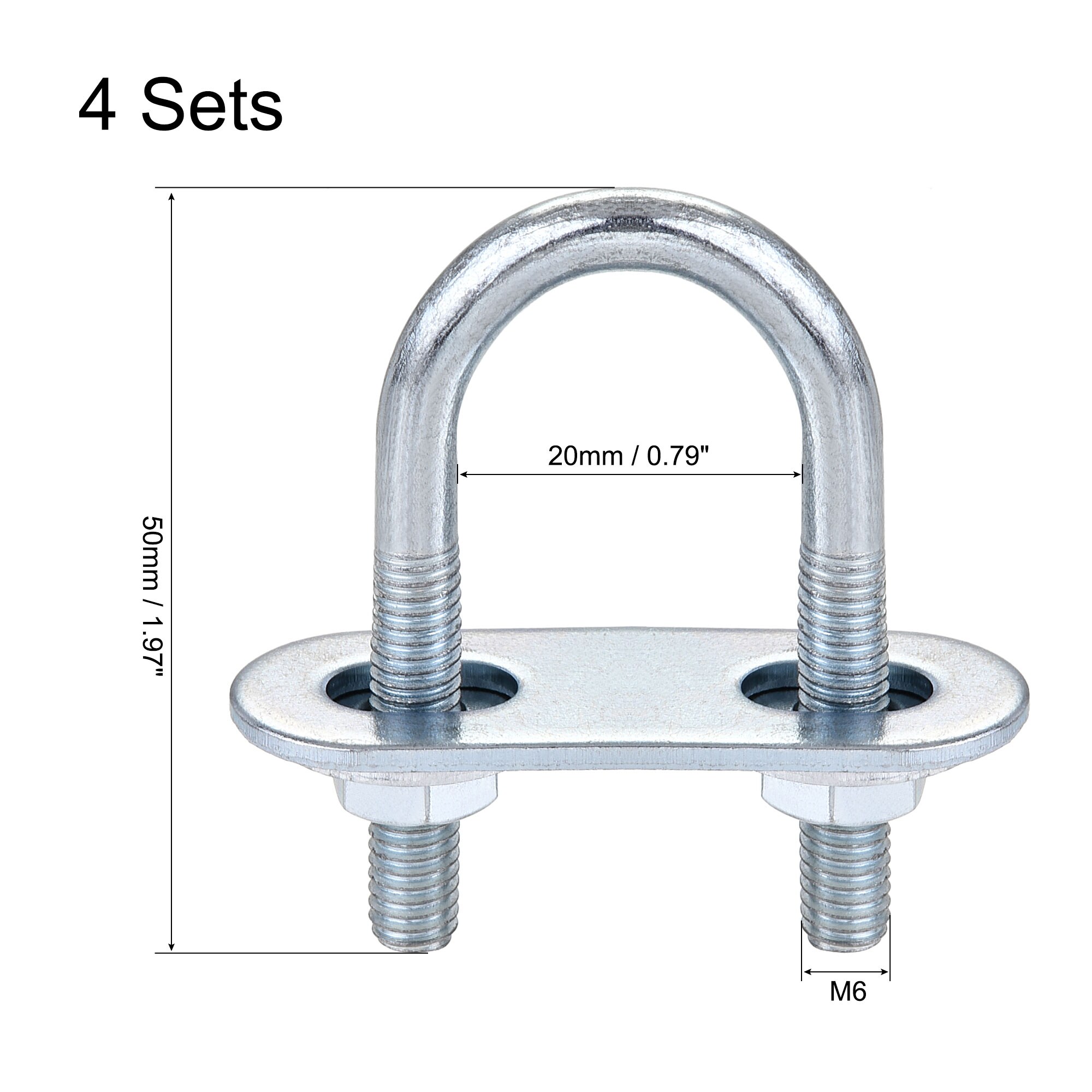 Unique Bargains Round U-Bolts 4 Sets 0.79inch(20mm) Inner Width 50mm ...
