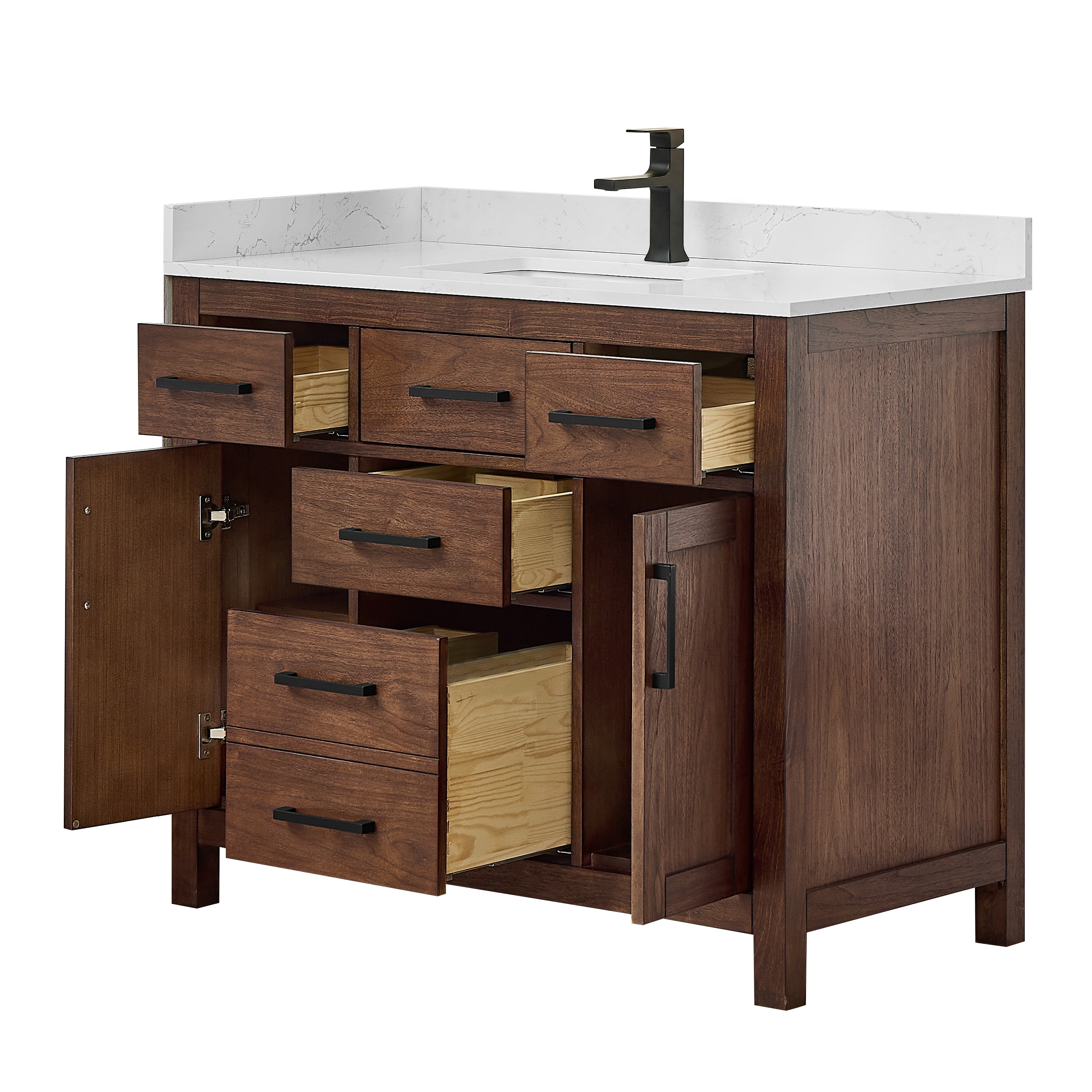 Wyndham Collection Beckett 42-in Dark Walnut with Matte Black Trim ...