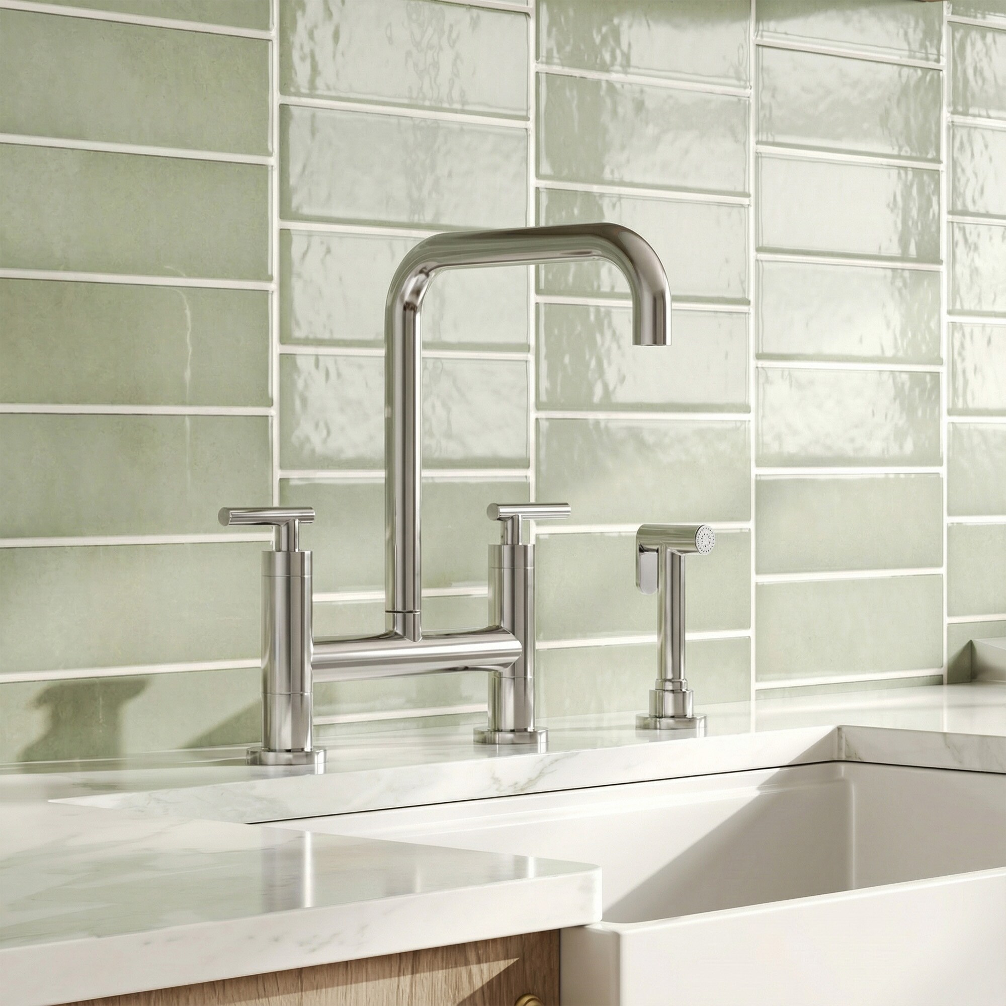 GRANDJOY Culinary 2 Handle Industrial 8 in. Widespread Bridge Kitchen ...