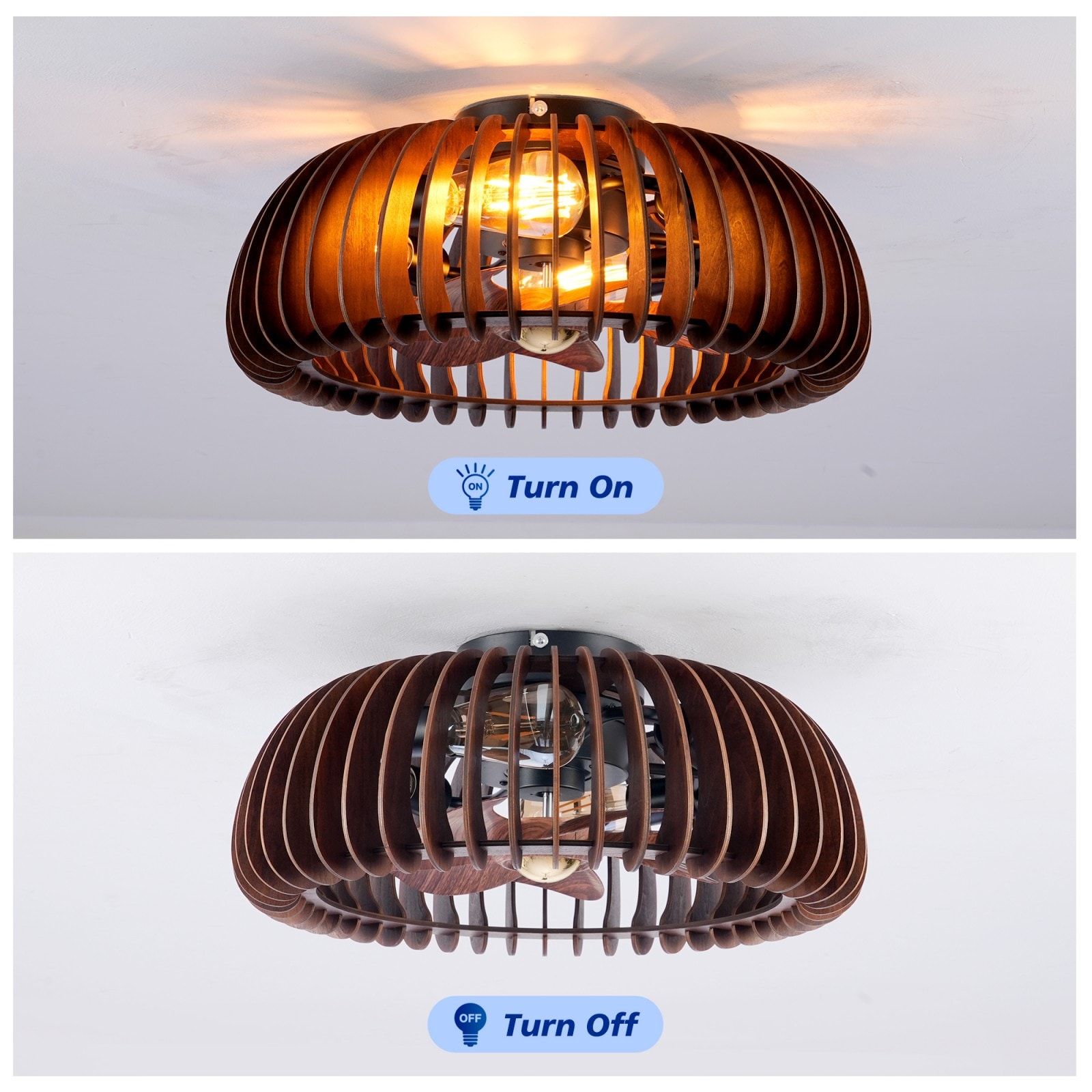 GlasFlength 20-Inch Semicircle Modern Flush Mount Fan Light With Lights ...