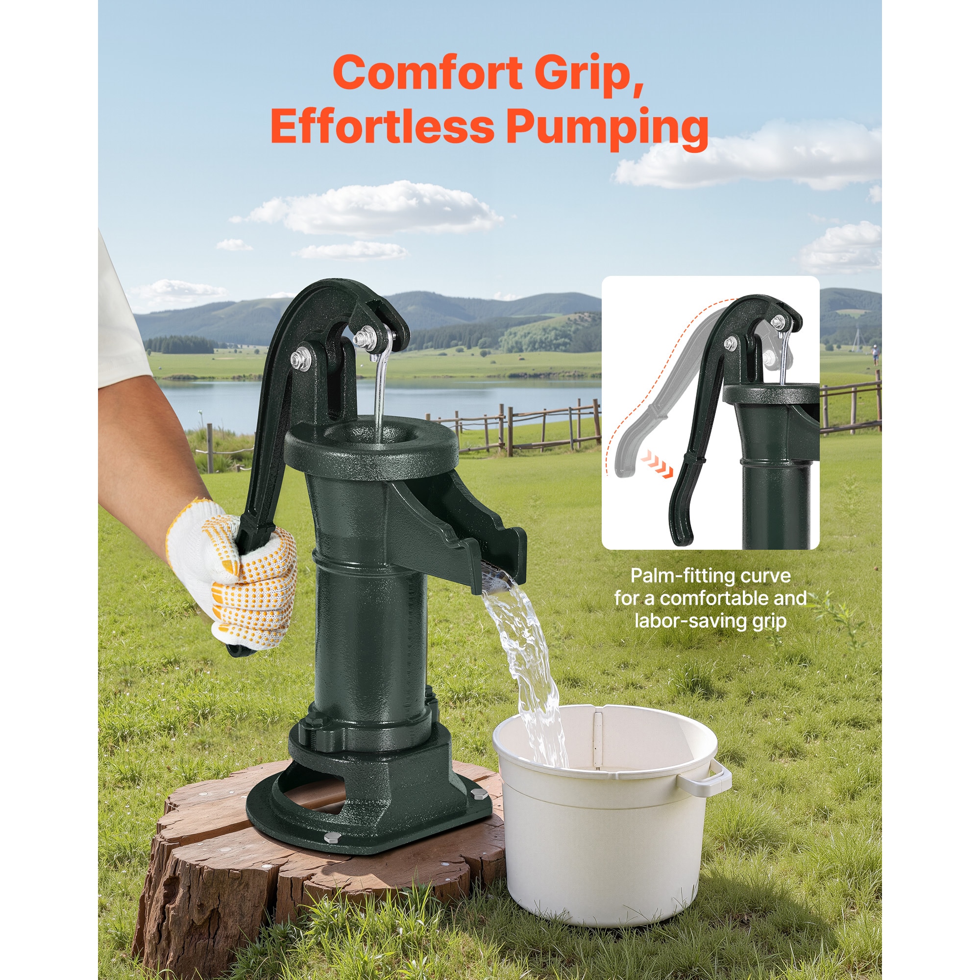 VEVOR Well Hand Pitcher Pump 25 ft Maximum Lift Antique Cast Iron ...