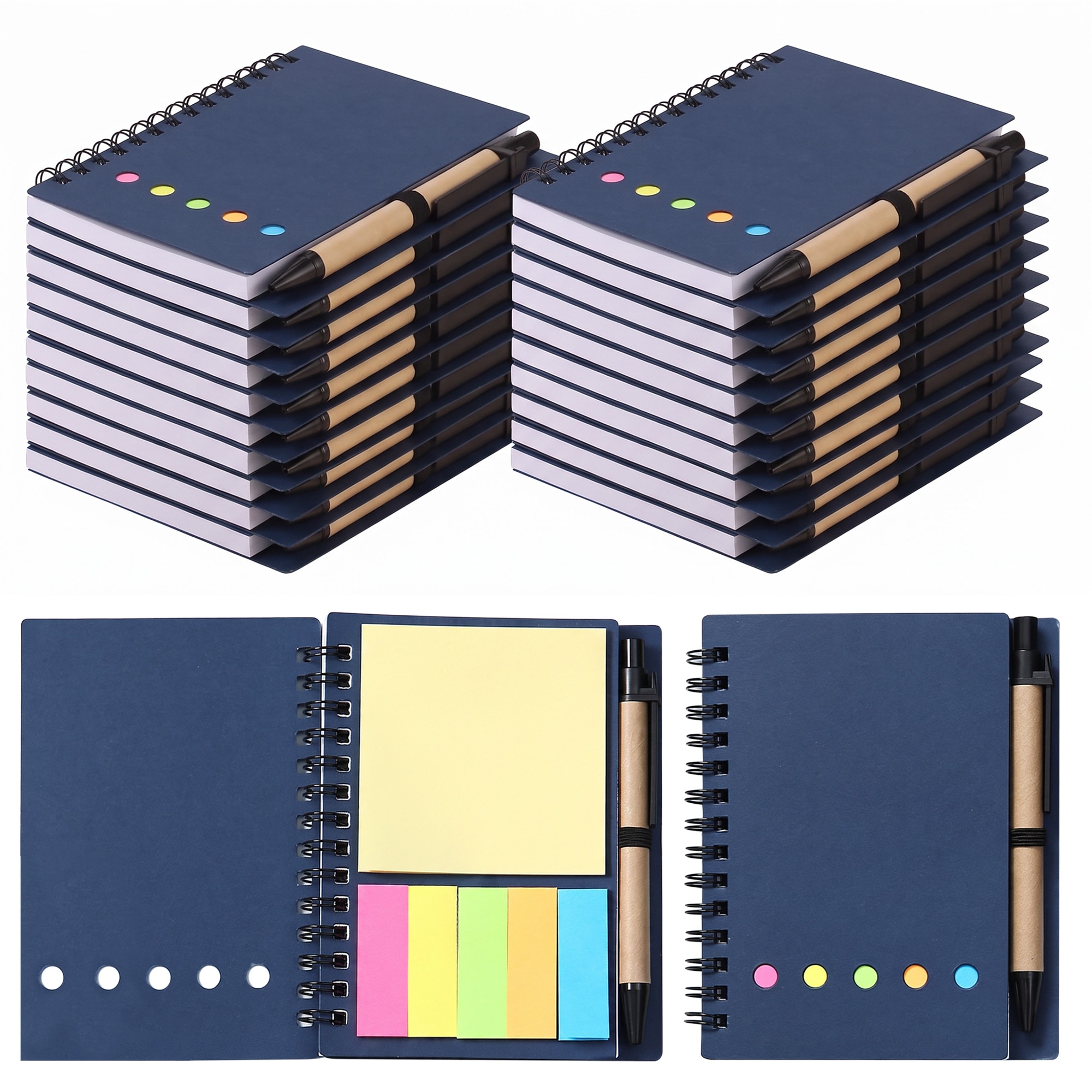 Garvee 20 Sets Kraft Spiral Notebook with Sticky Notes and Pen Bulk ...