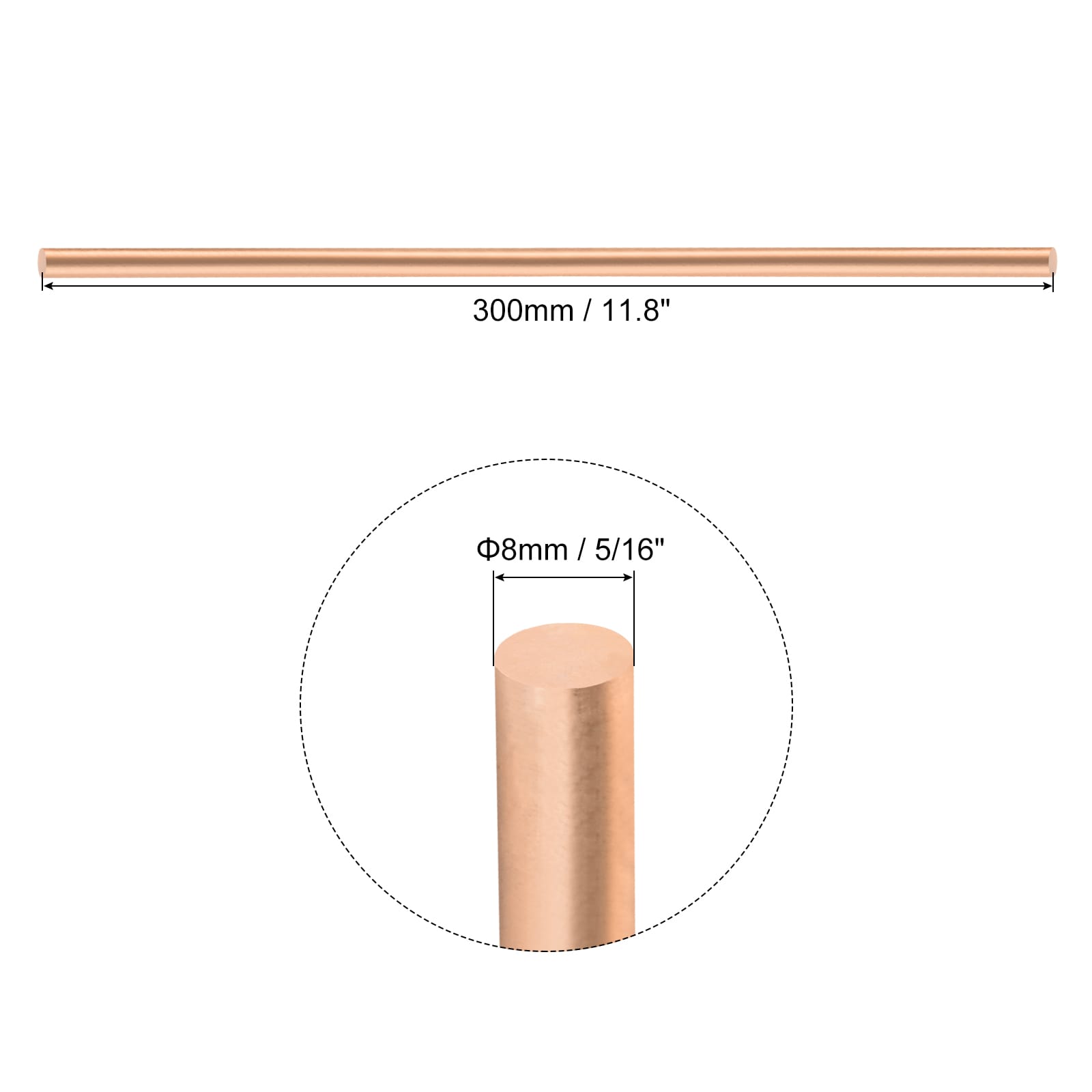Unique Bargains 1pc Pure Copper Round Rod 8mm/5/16 Inch Diameter 300mm ...