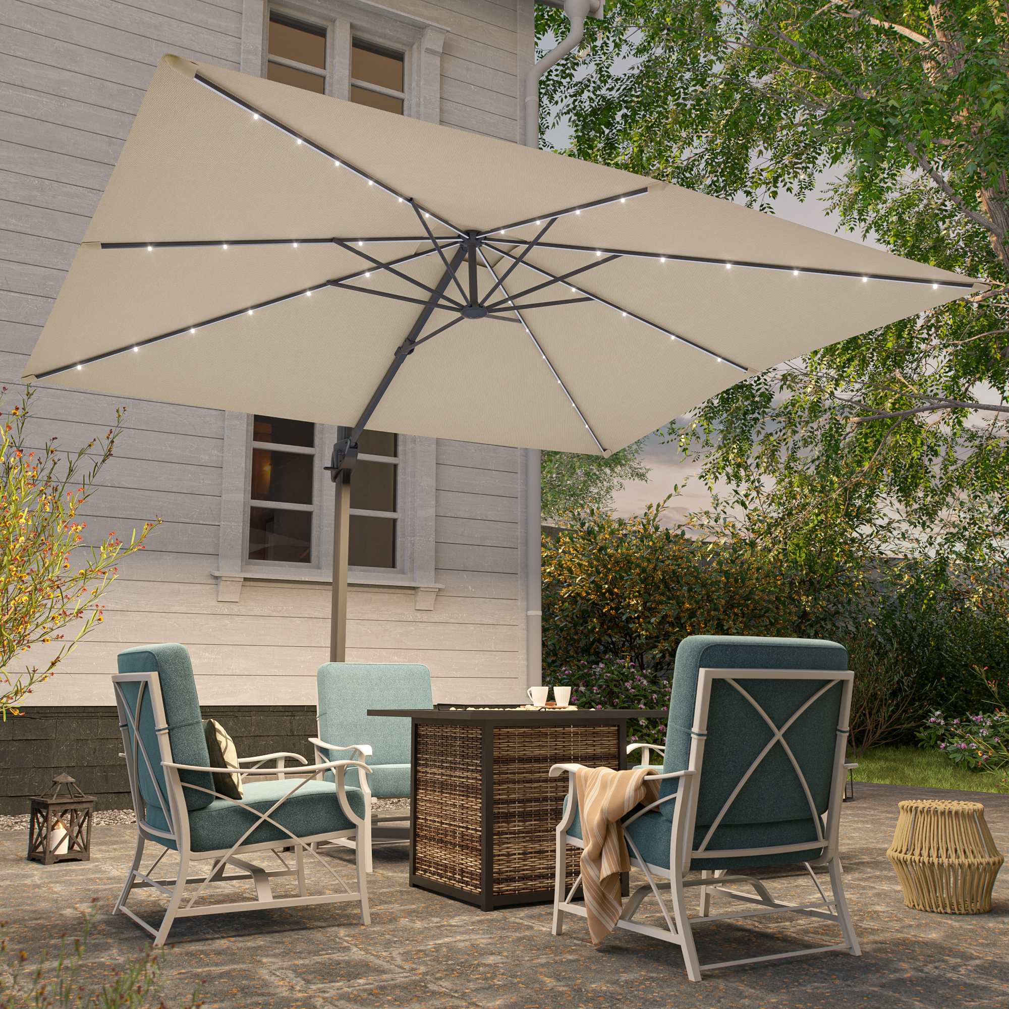 Aok Garden Sand 10x8FT LED Cantilever Umbrella with Solution Dyed ...