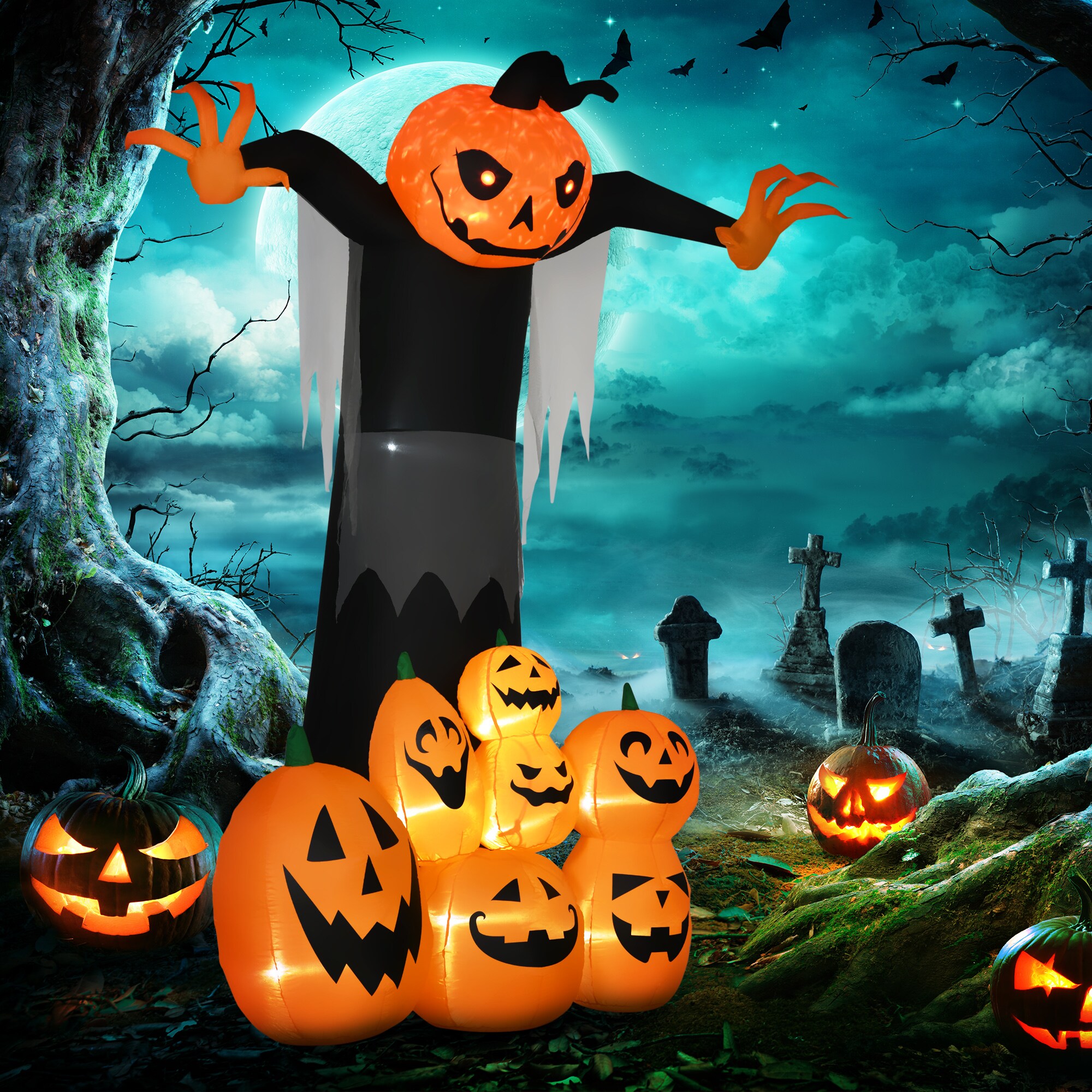 HomCom 9ft Halloween Inflatables Outdoor Decorations Pumpkin Ghost with ...