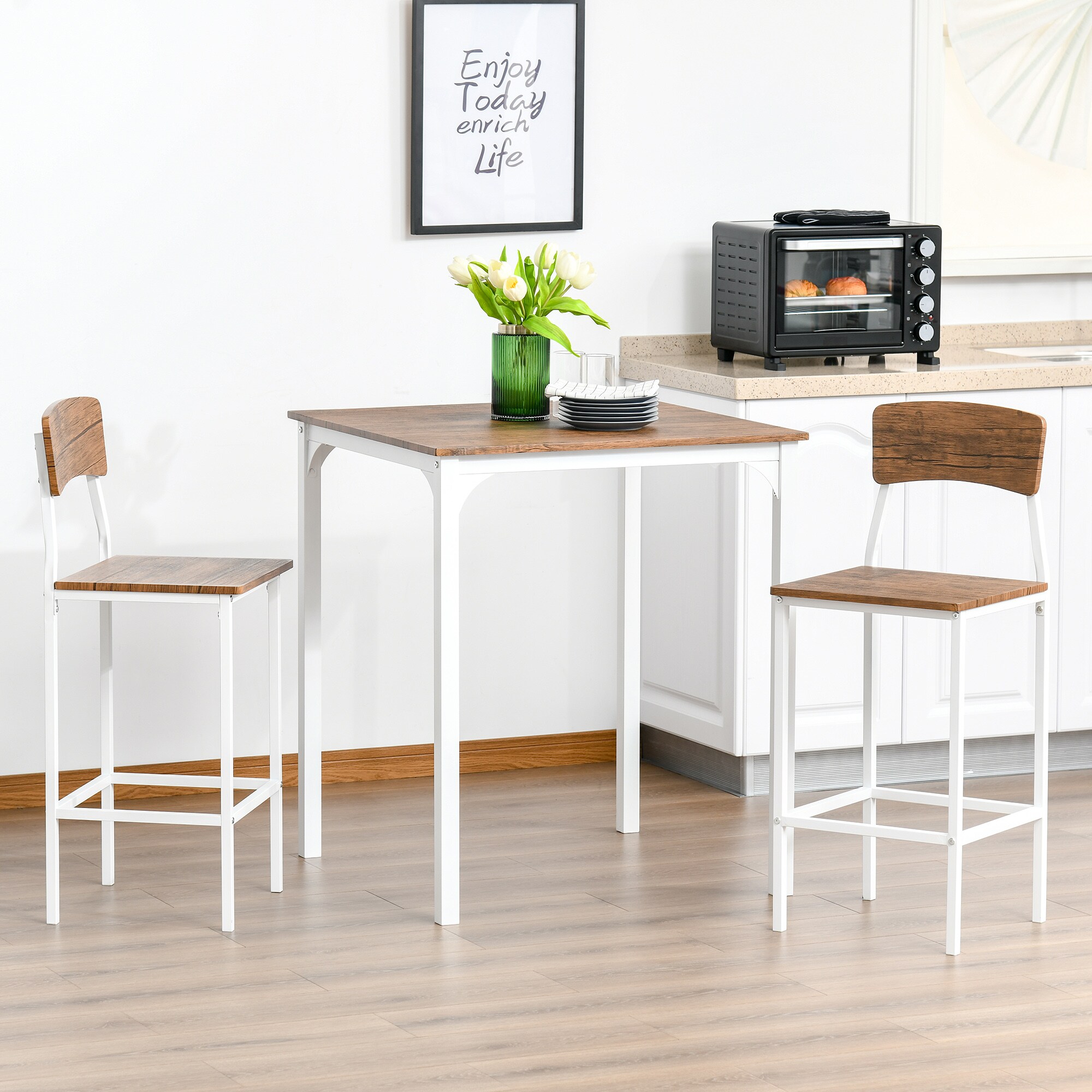 HomCom 3-Piece Counter Height Bar Table with Space-Saving Design Square ...