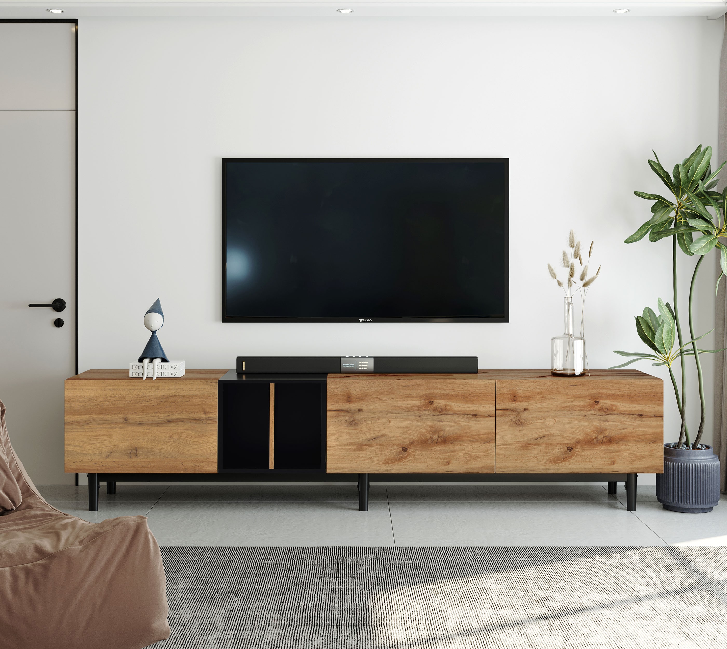 JIMSMAISON Modern/Contemporary Natural Wood 76.8-in W TV stand ...