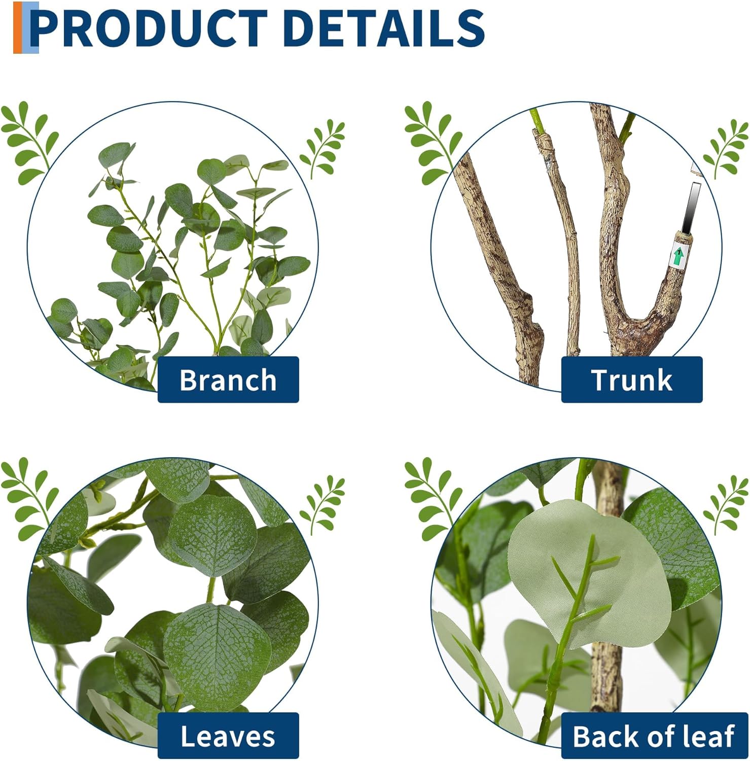 Garvee 5 FT Artificial Eucalyptus Tree Round Leaves Realistic Faux ...