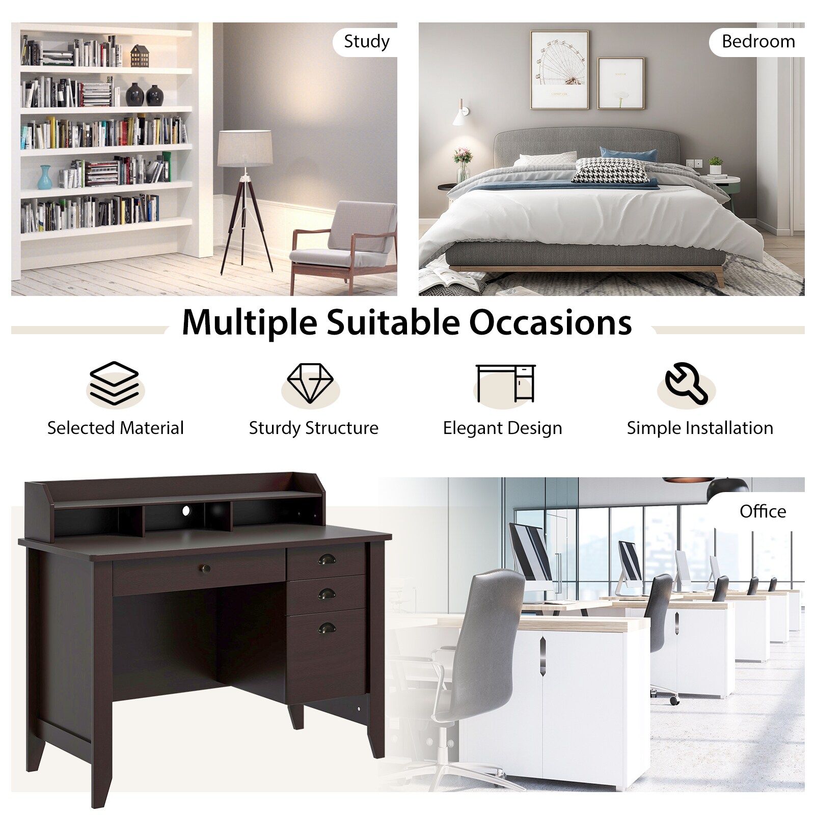 Slickblue 48 inch W- Black/ Brown/ White/ Rustic Brown Vintage Computer ...