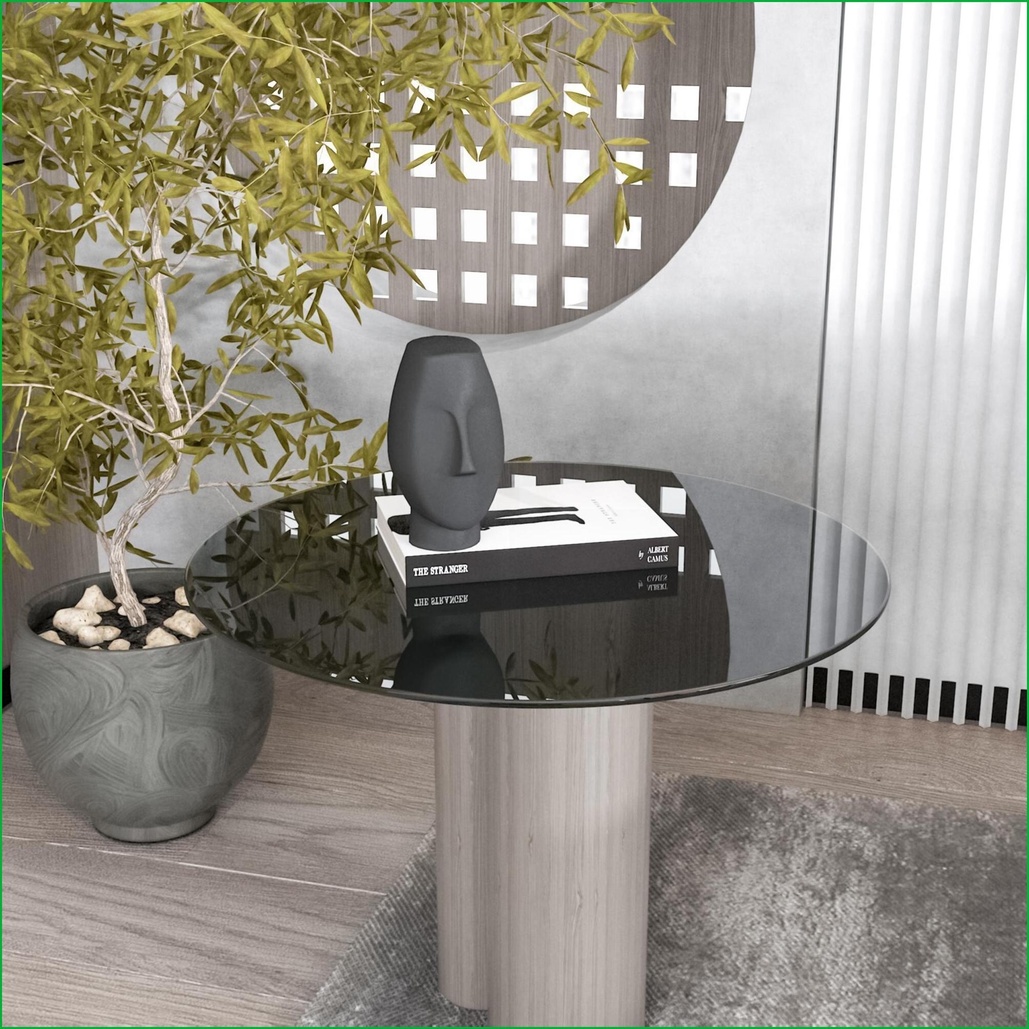 Watnature 24 Round Black Tempered Glass Coffee Table with Polished Edge ...