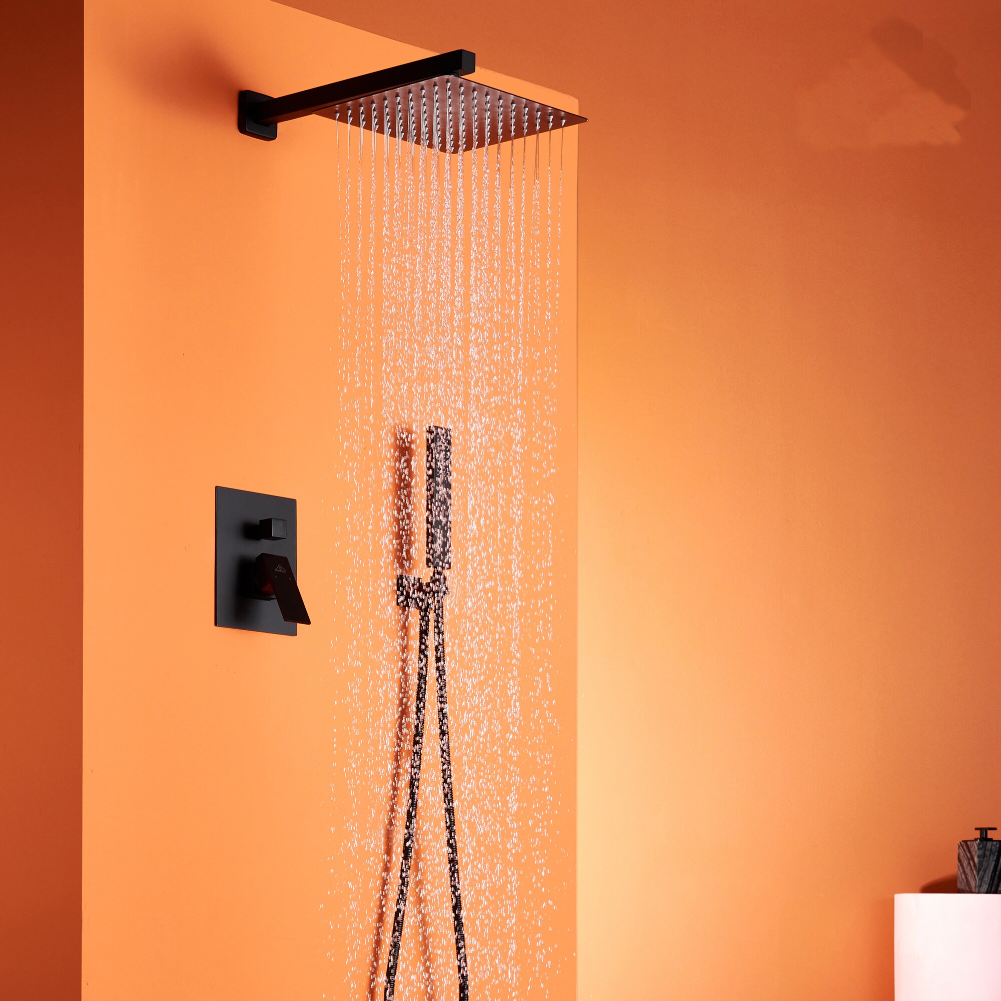 Mondawe Matte Black 10-in Waterfall Dual Head Built-In Shower Faucet ...
