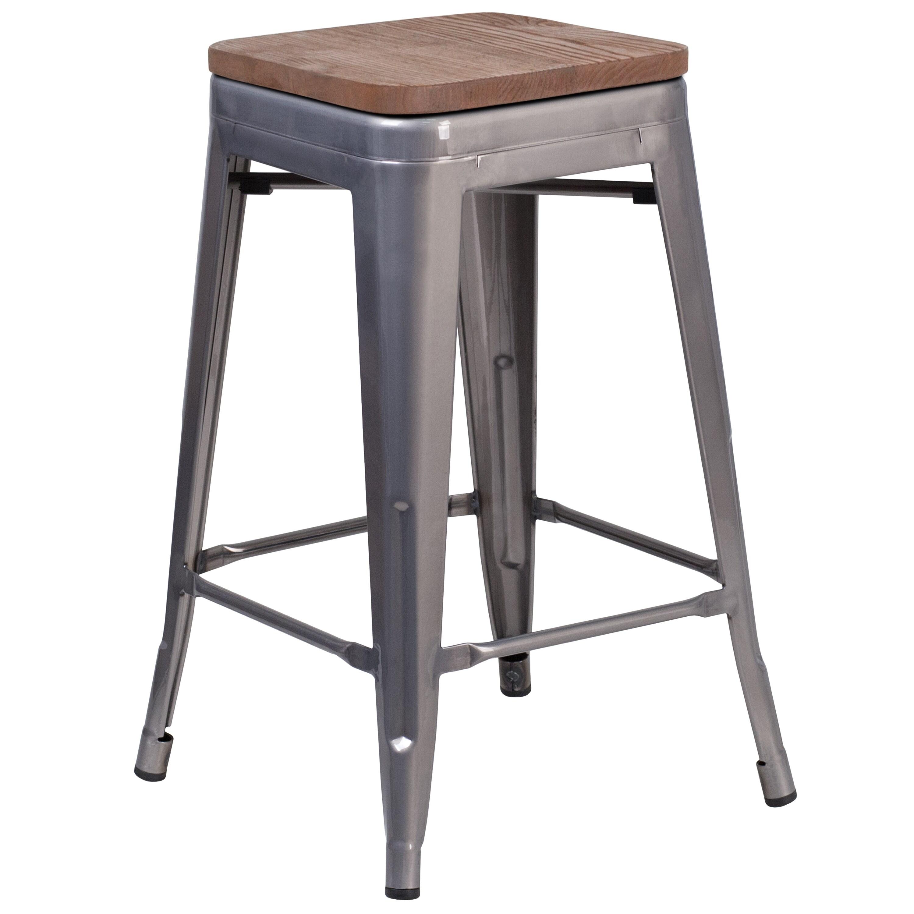 Flash Furniture Lincoln 4 Pk. 24-in High Backless Silver Antique Finish with Clear Coat Metal ...