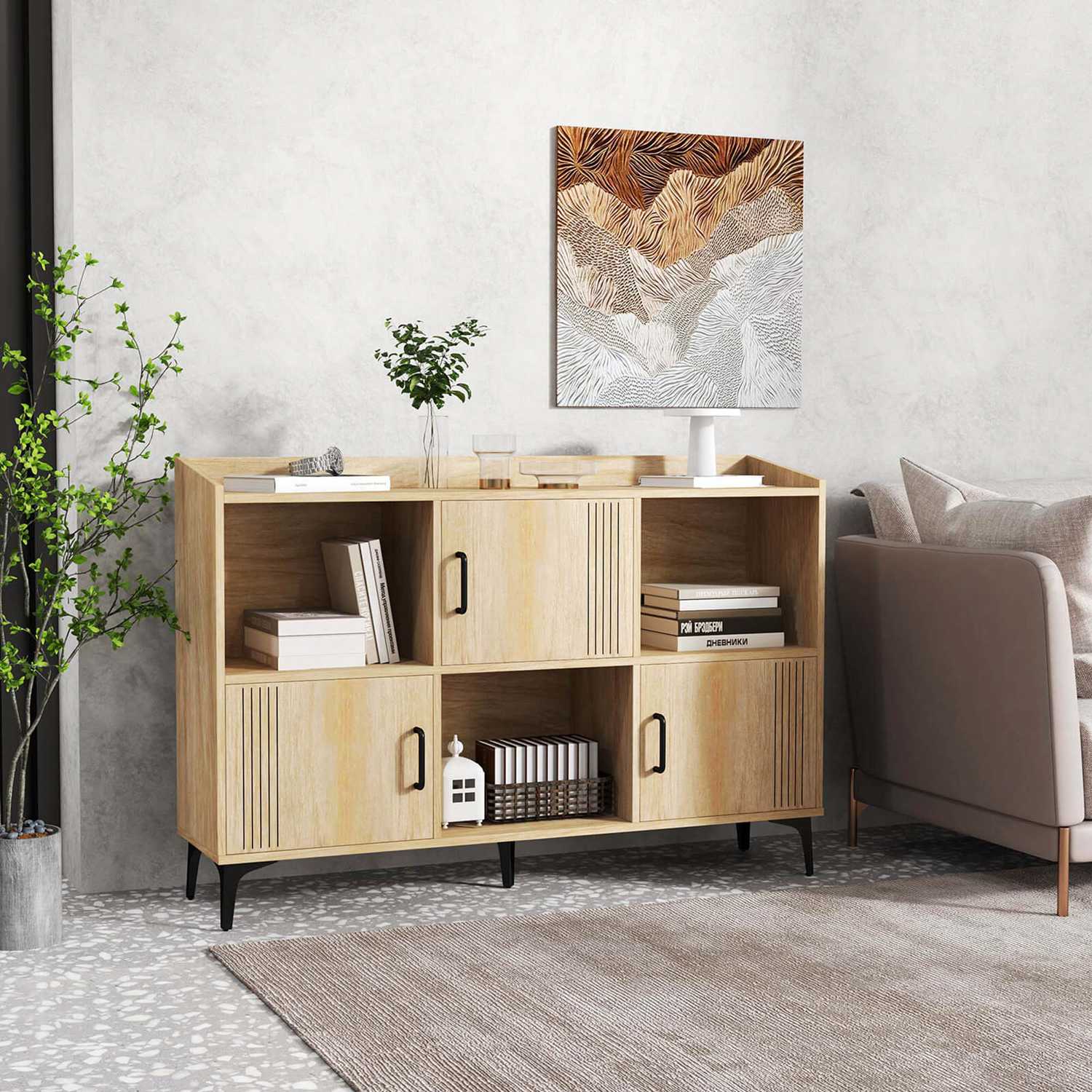 Costway 47 inches Wide Storage Cabinet Home Large Bookcase with 3 Door ...