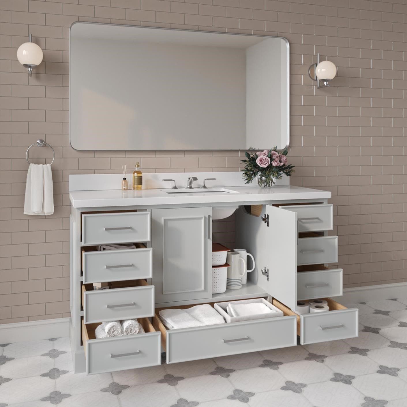 ARIEL Stafford 60-in Gray Undermount Single Sink Bathroom Vanity with ...